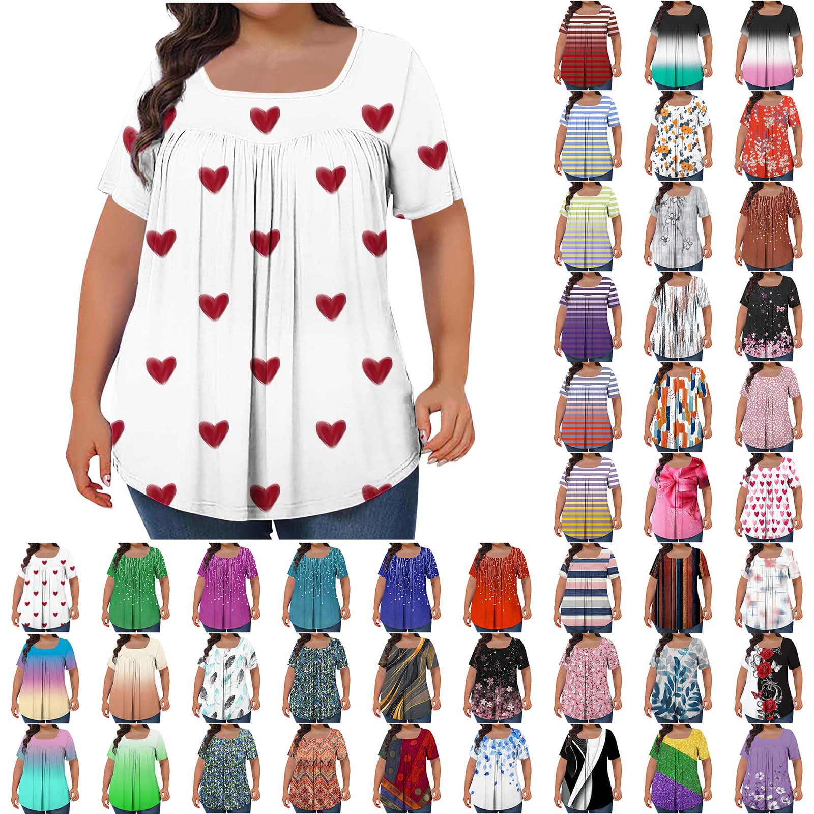 JURANMO Oversized Tshirts for Women Loose Fit Front Pleated Tunic Tops ...