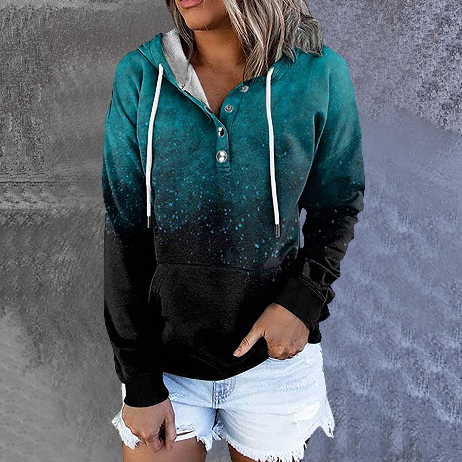 JURANMO Quater Button Collar Sweatshirt Women,Women's Classic Solid Color Hoodies Tops Long ...