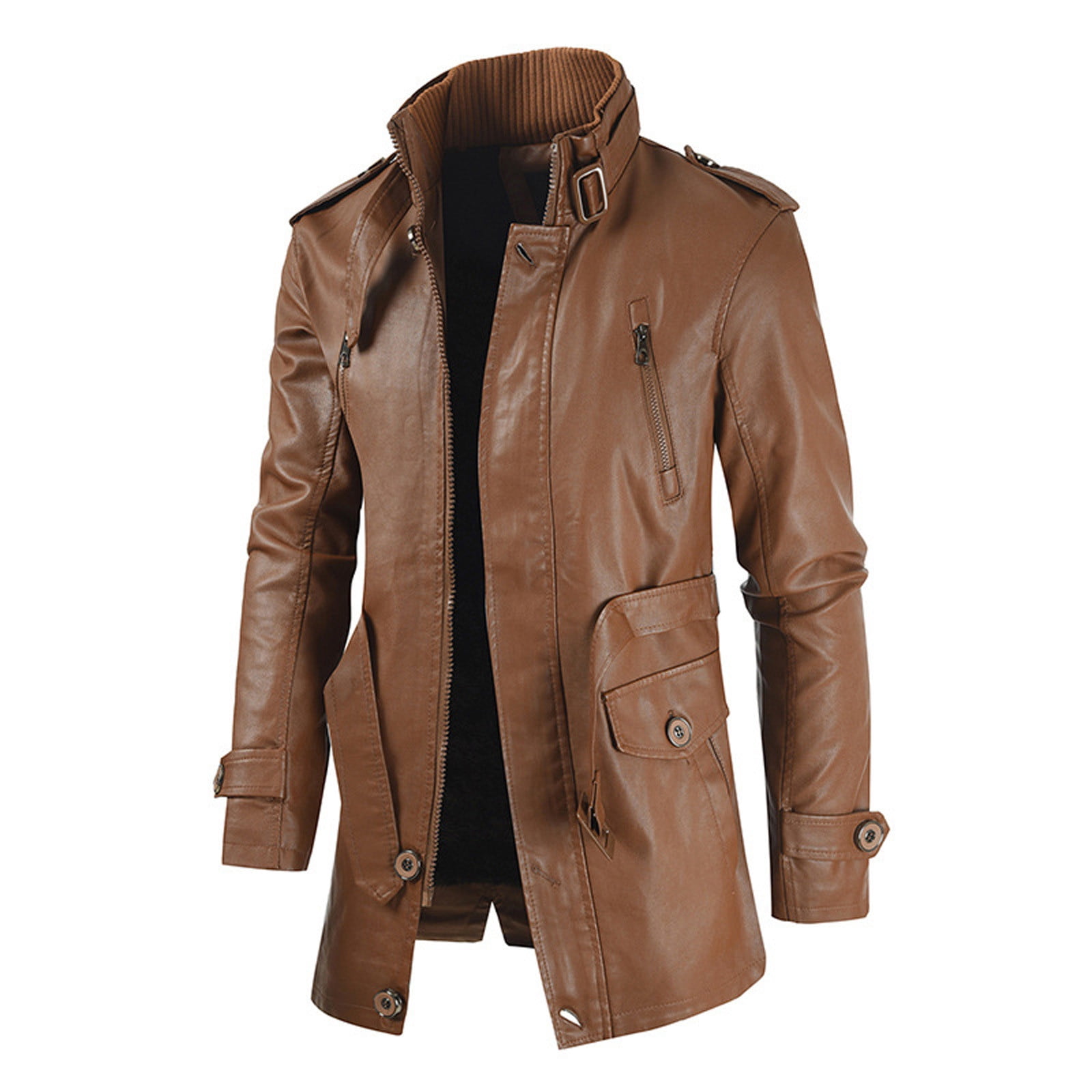JURANMO Stand Collar Faux Leather Motorcycle Jacket with Armor for Men ...