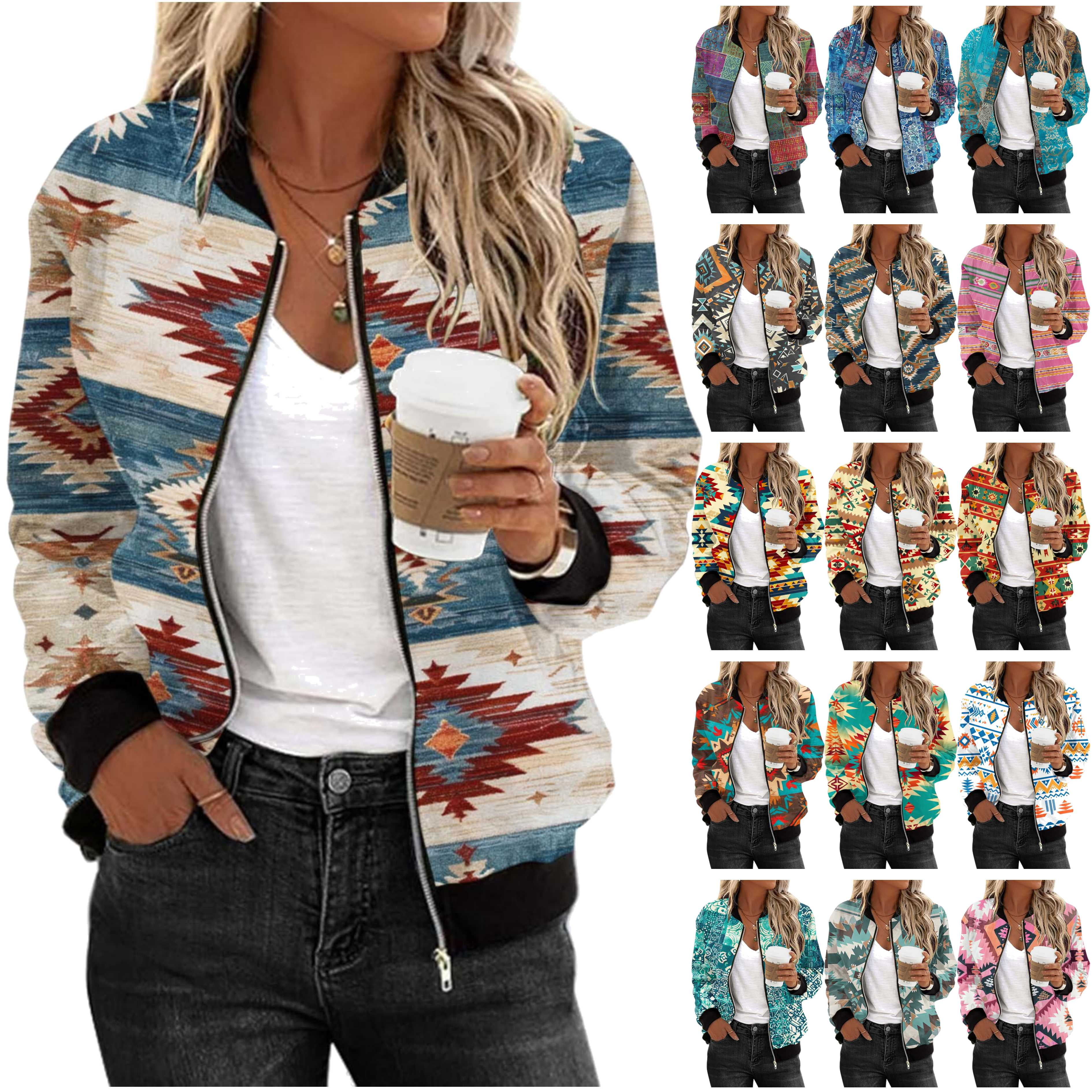 JURANMO Western Aztec Bomber Jackets for Women Lightweight Zip Up ...