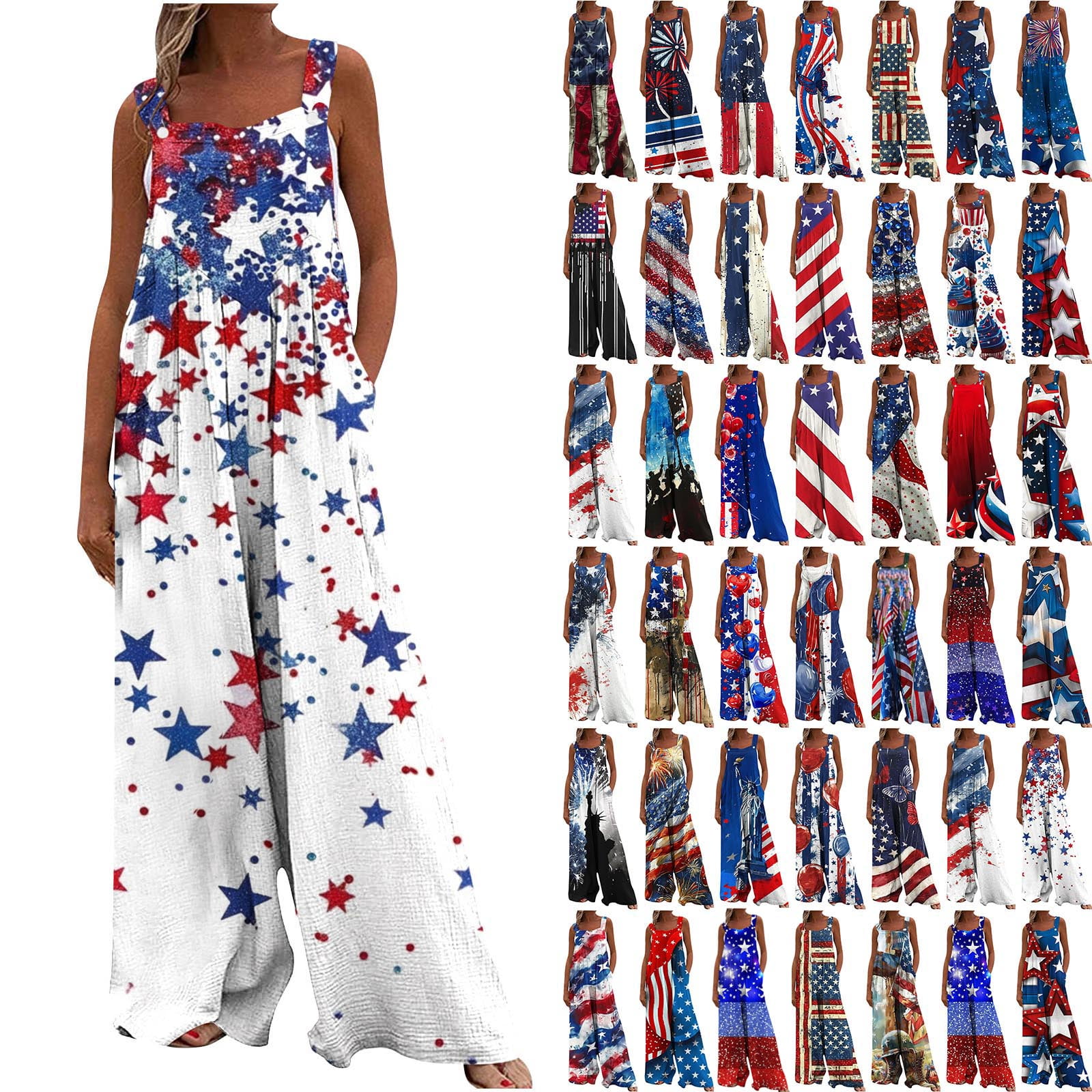 JURANMO Wide Leg Overalls for Women American Flag 4th of July Outfits ...