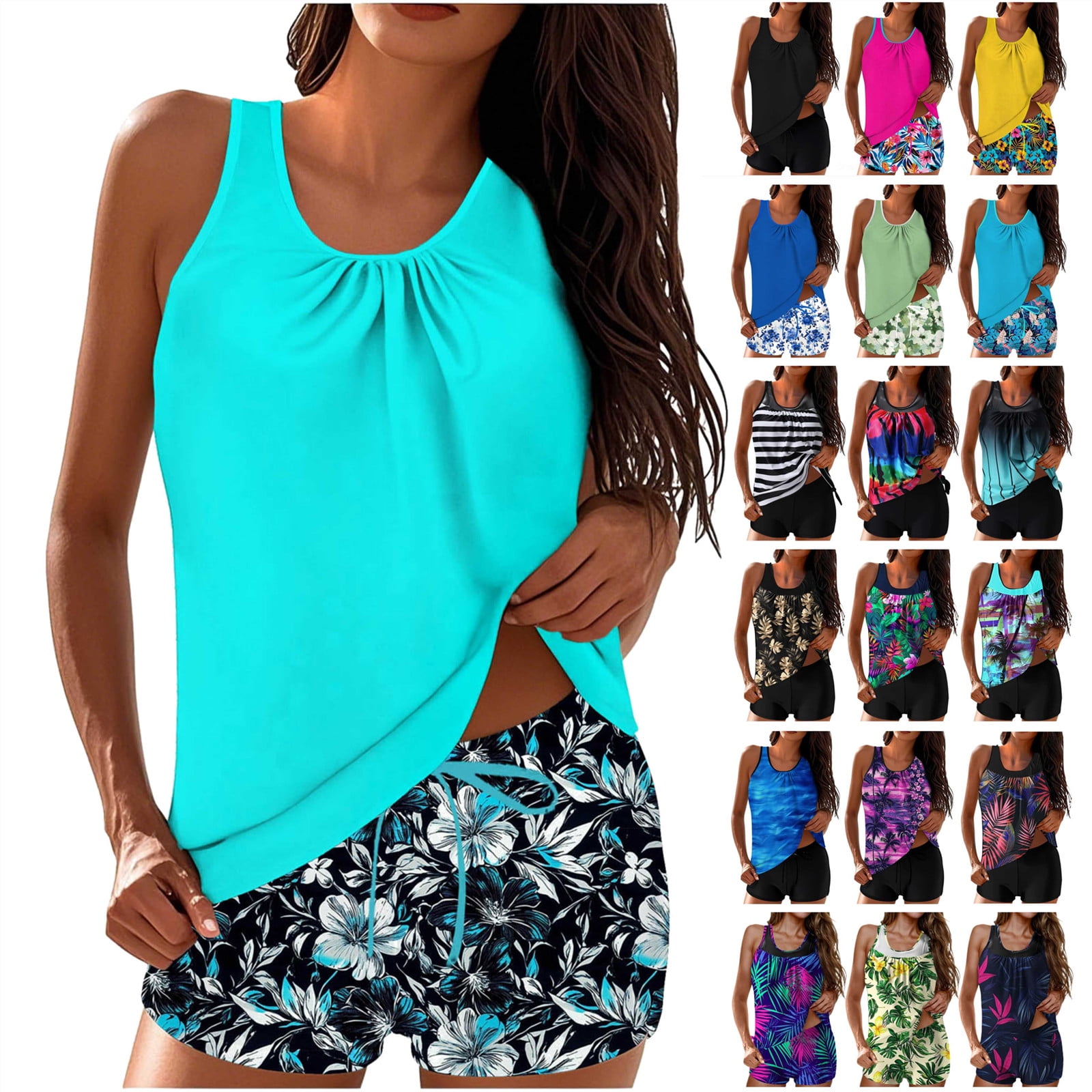 JURANMO Women 2 Piece Flowy Tankini Swimsuits Two Piece Swimsuit High ...