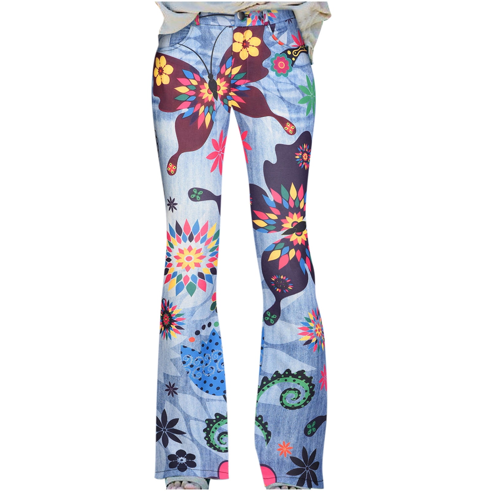 JURANMO Women Patchwork Jeans High Waisted Straight Leg Stretch Denim ...