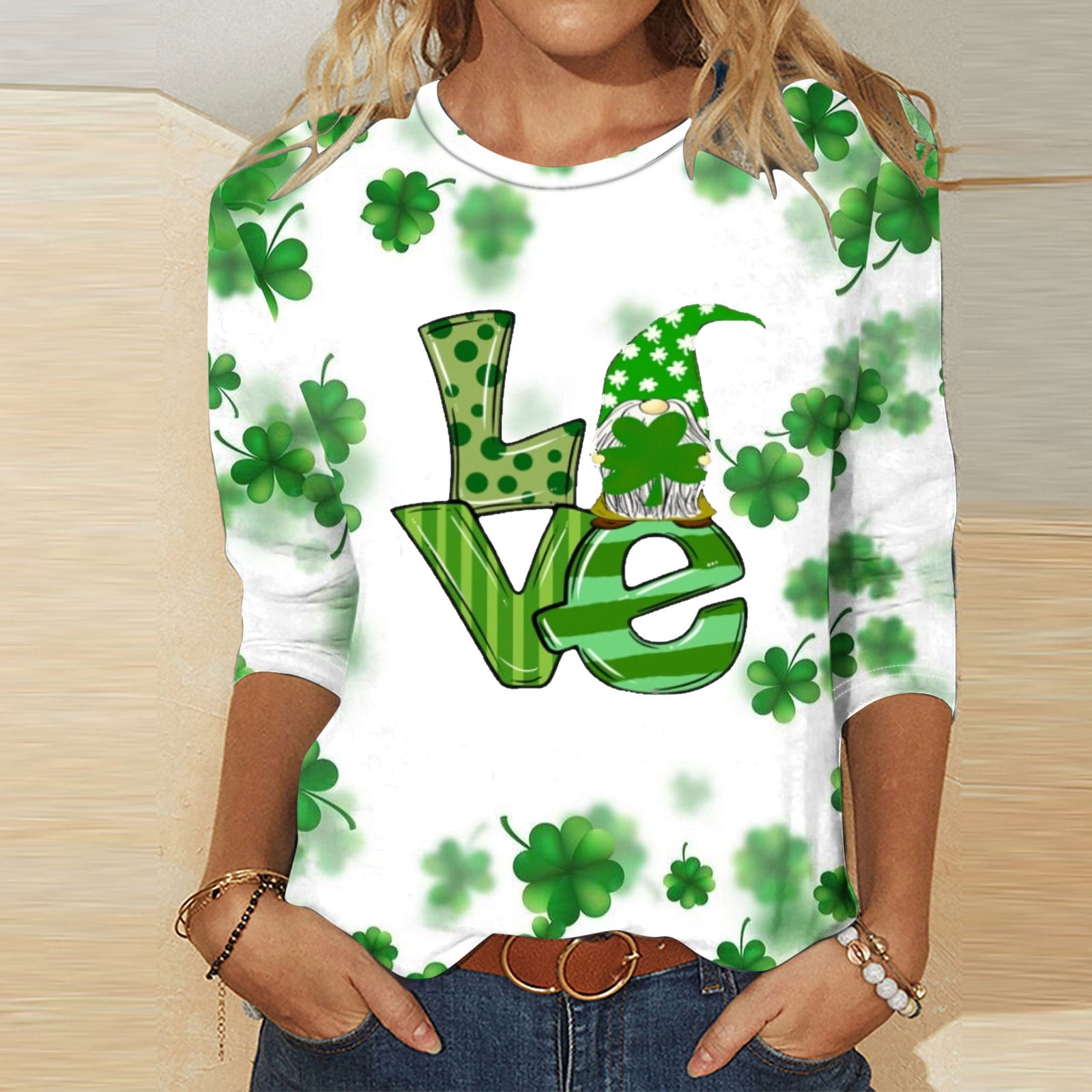 JURANMO Women Shamrock Heart 3/4 Sleeve Shirt,Women's 2024 St Patrick's ...