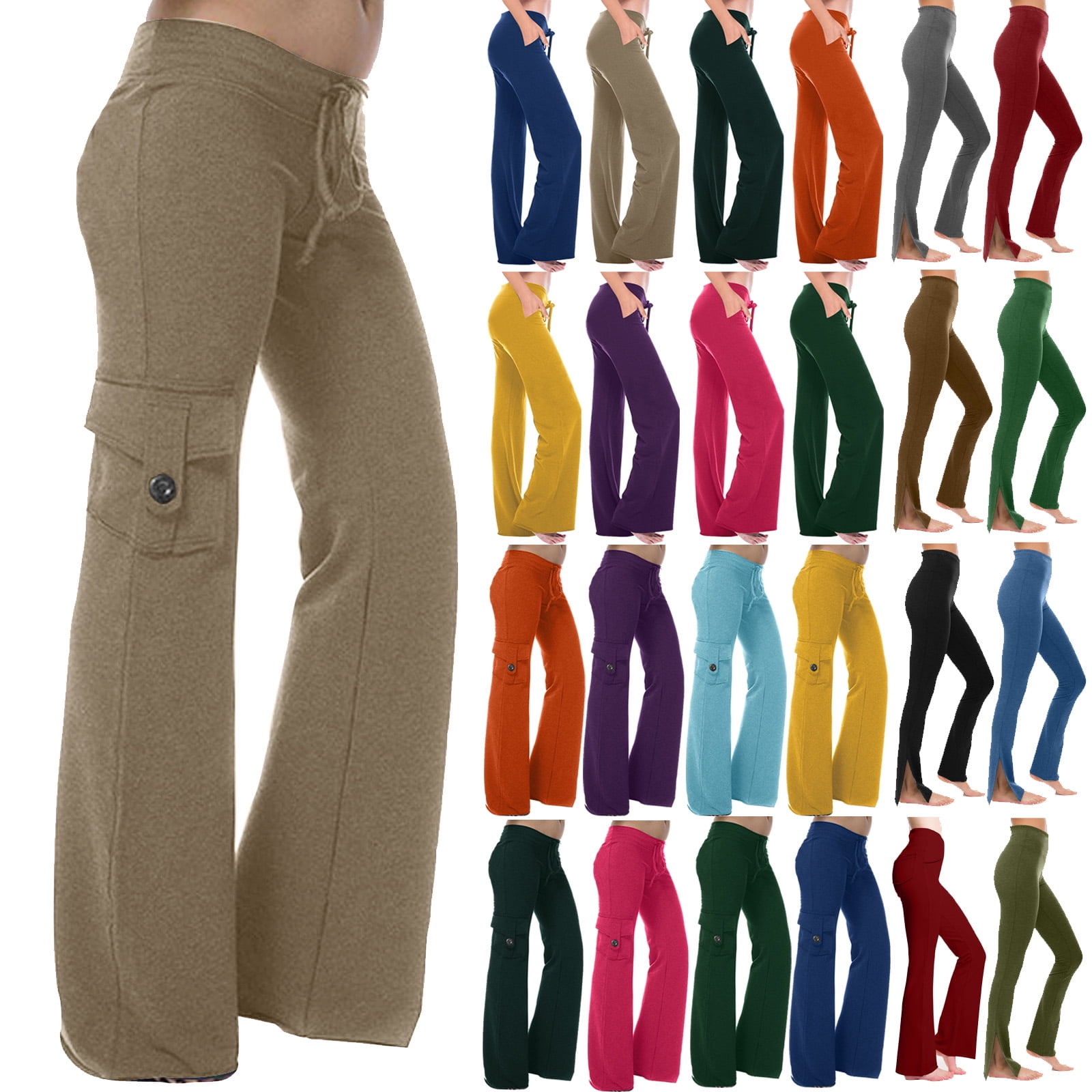 JURANMO Women Workout Out Leggings Stretch Waist Button Pocket Yoga Gym ...