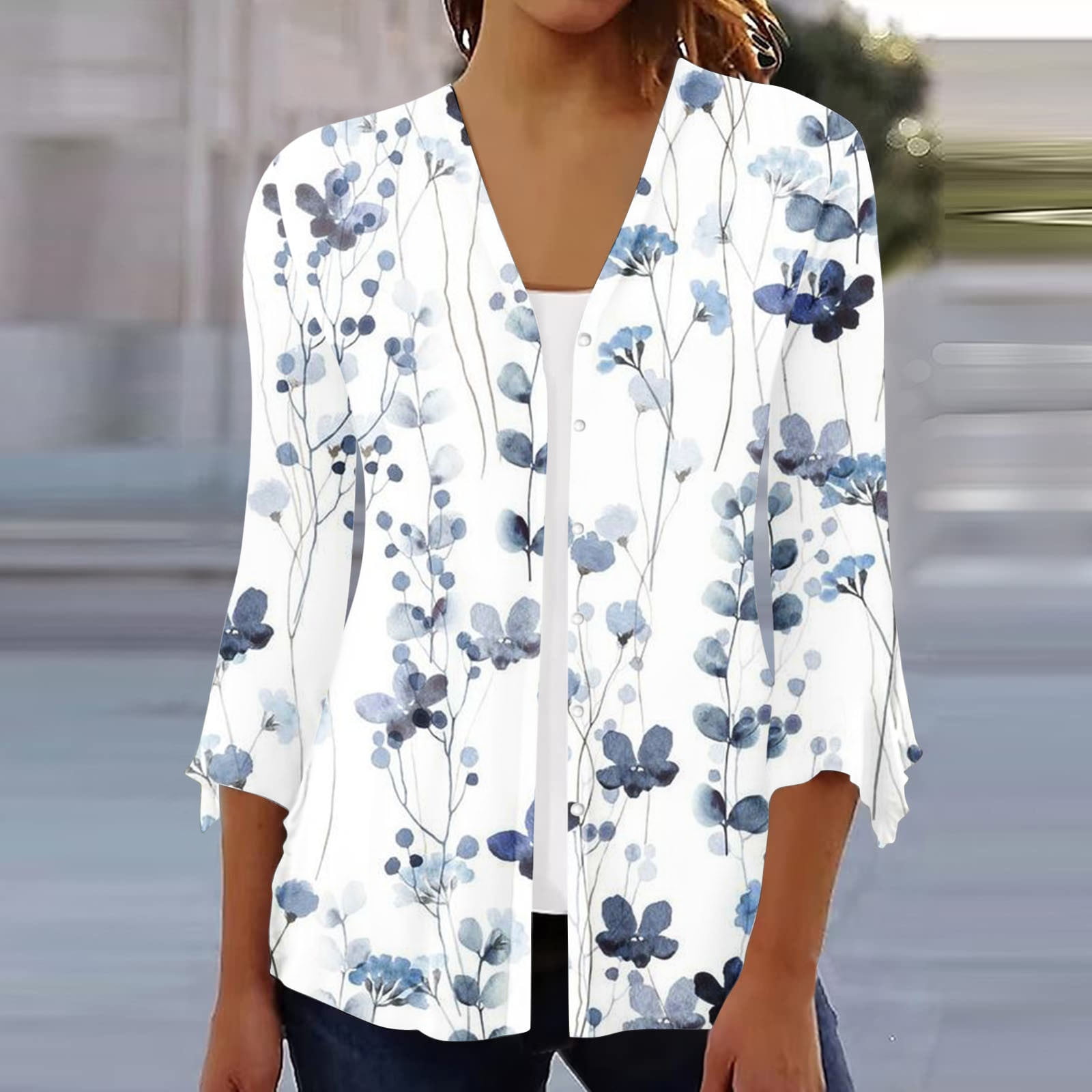 JURANMO Women's 3/4 Sleeve Cardigans Boho Floral Cute Kimono Cardigan ...