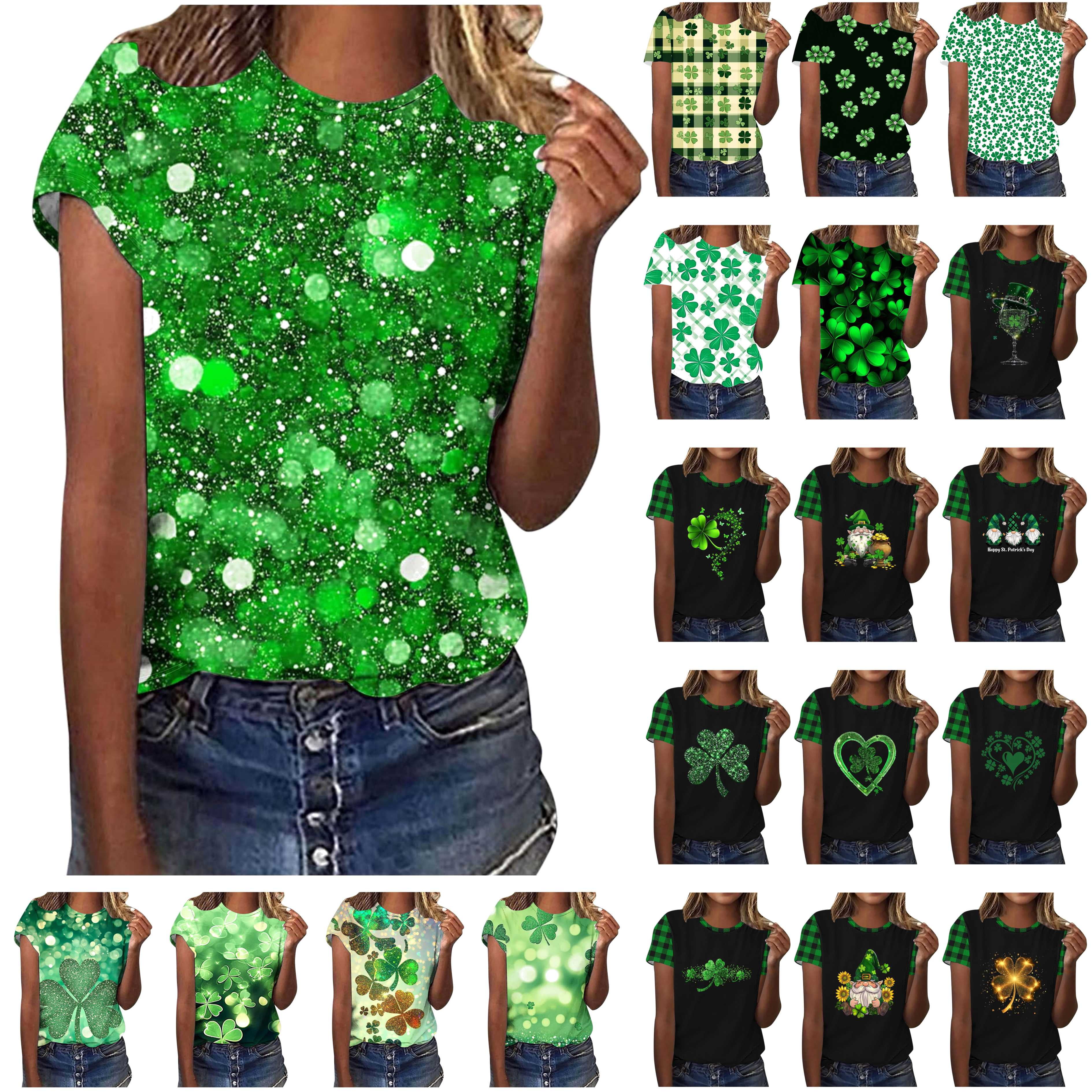 JURANMO Womens 2025 Lucky Irish Shirts Funny Shamrock Clover Graphic ...