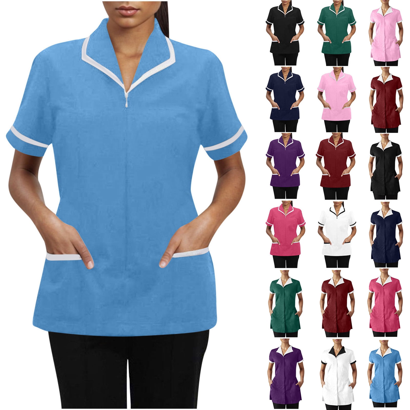 JURANMO Womens 2025 Trendy Nursing Dress Short Sleeve Lapel Medical ...