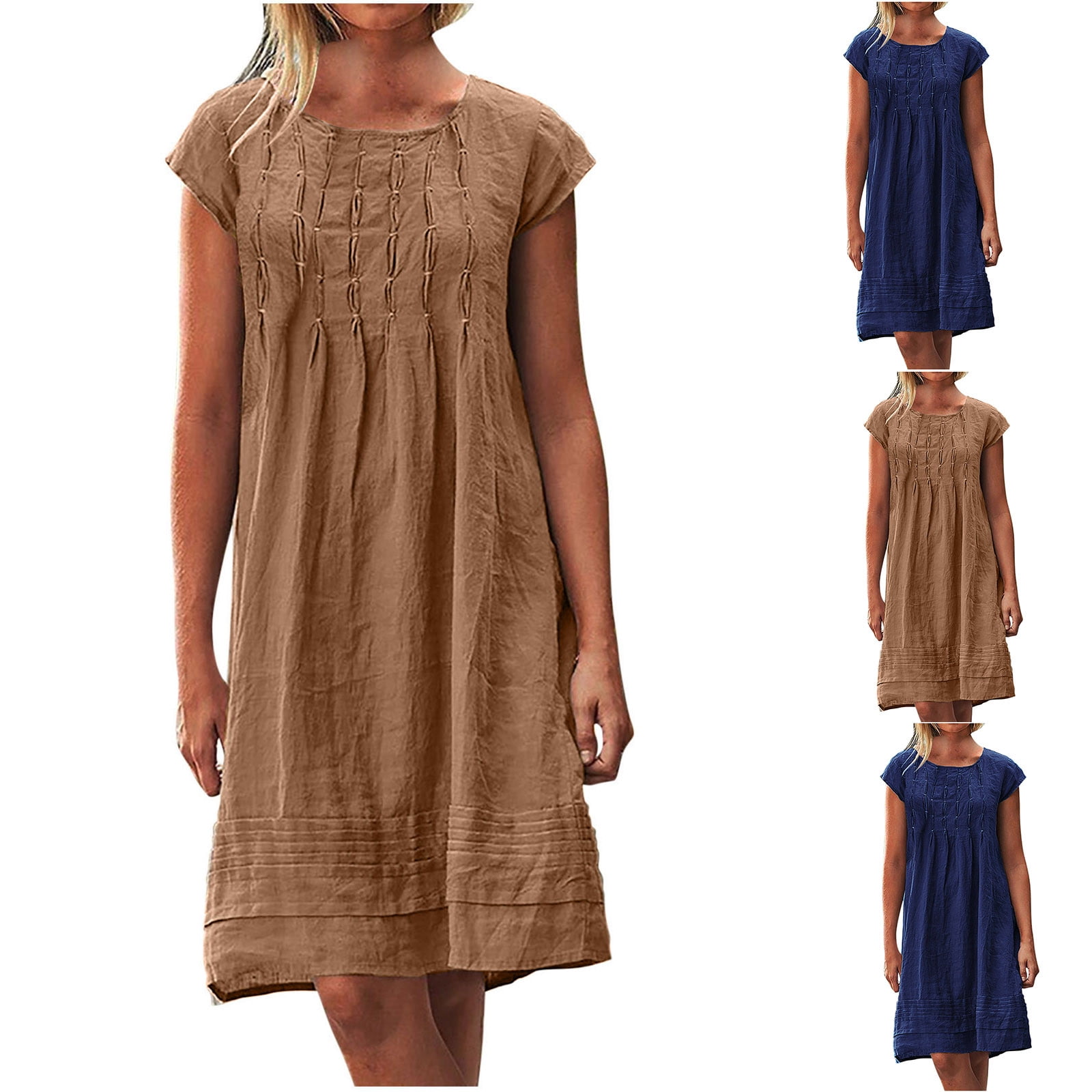 JURANMO Womens Casual Loose Dresses Cotton Linen Midi Dress 2024 Summer ...