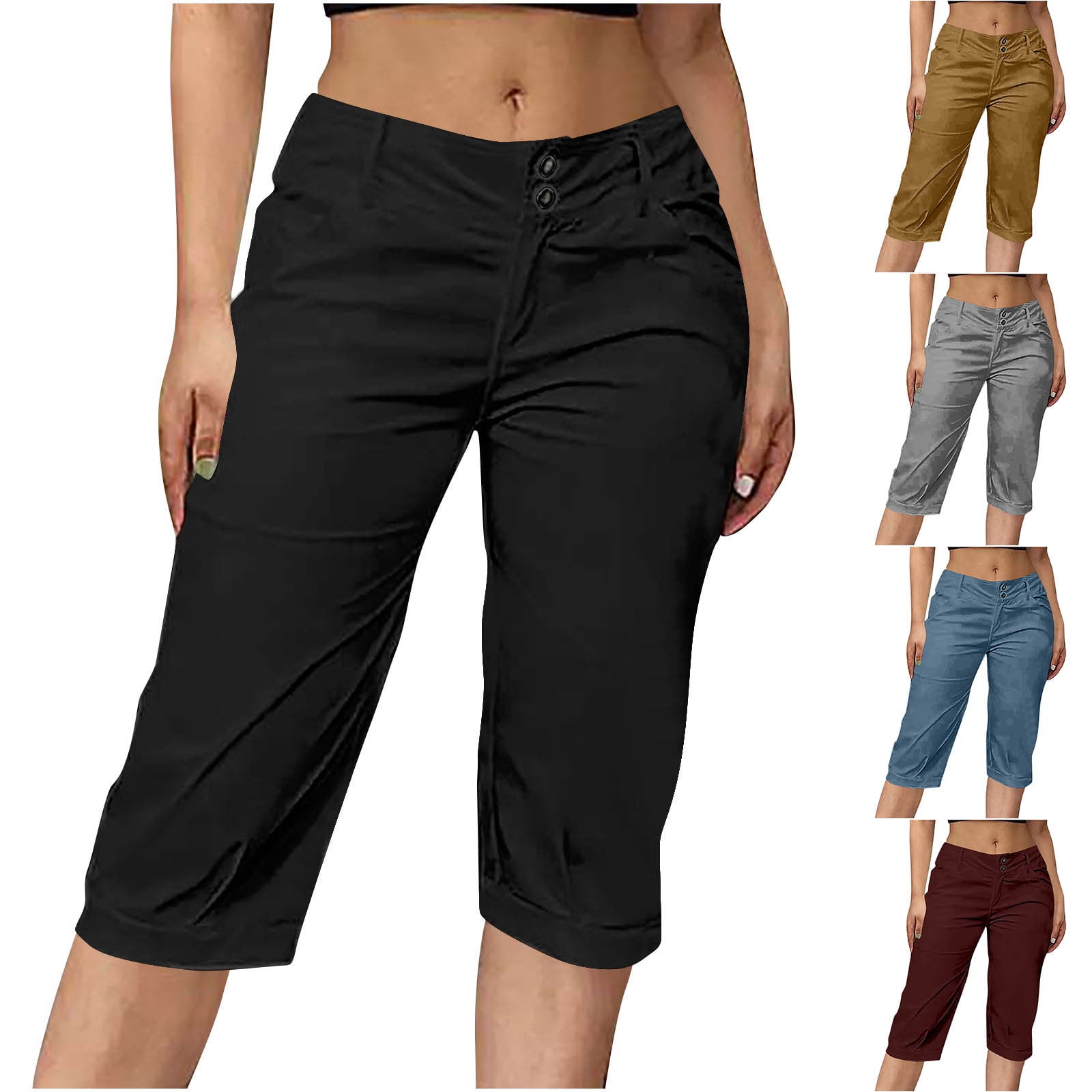 JURANMO Womens Hiking Pants Cargo Capri Pants Solid Color Lightweight ...