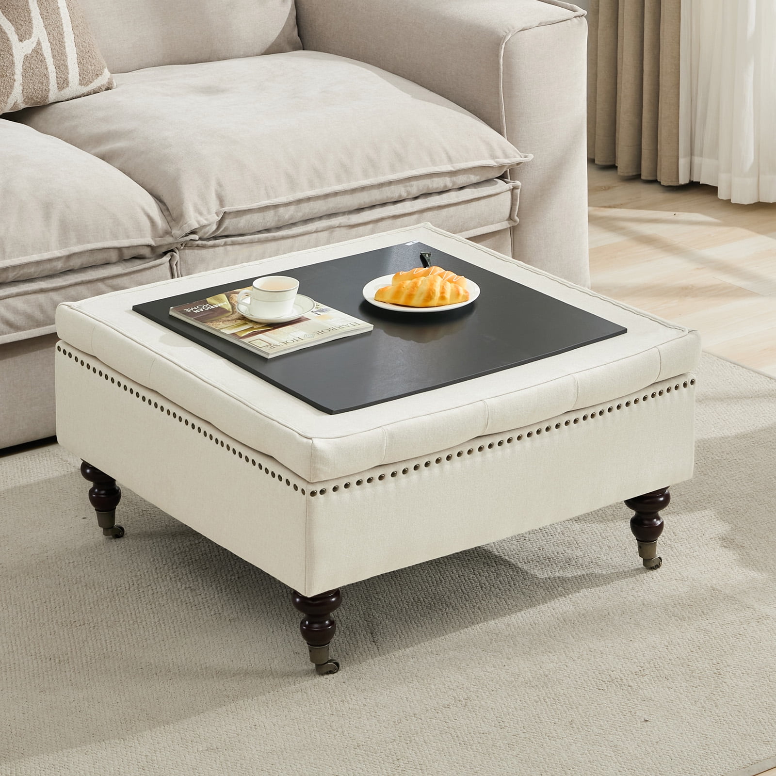 JURANYAZHU 31.5 Storage Ottoman Footstool Tufted Upholstered Square ...