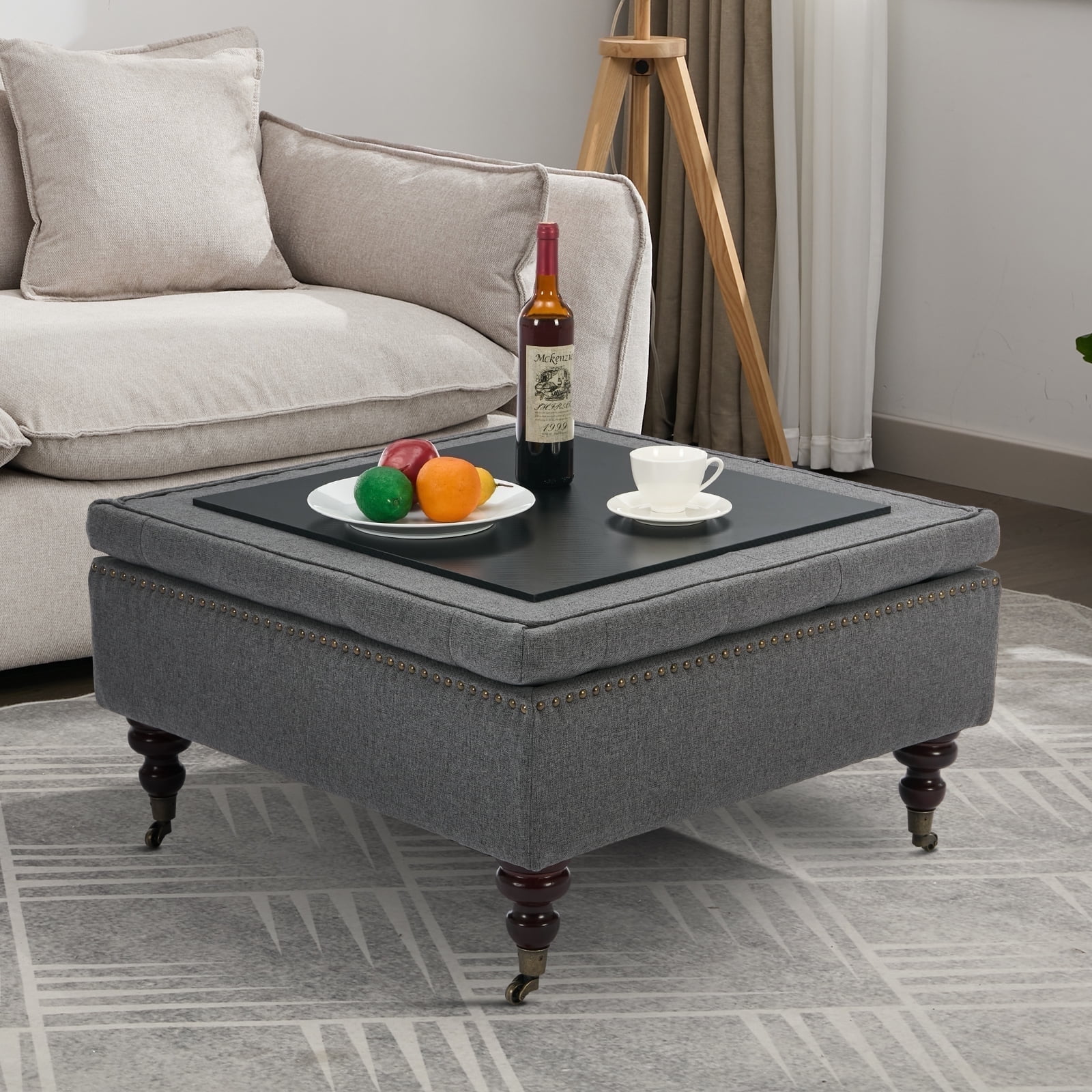 JURANYAZHU 31.5 Storage Ottoman Bench Tufted Upholstered Coffee Table ...