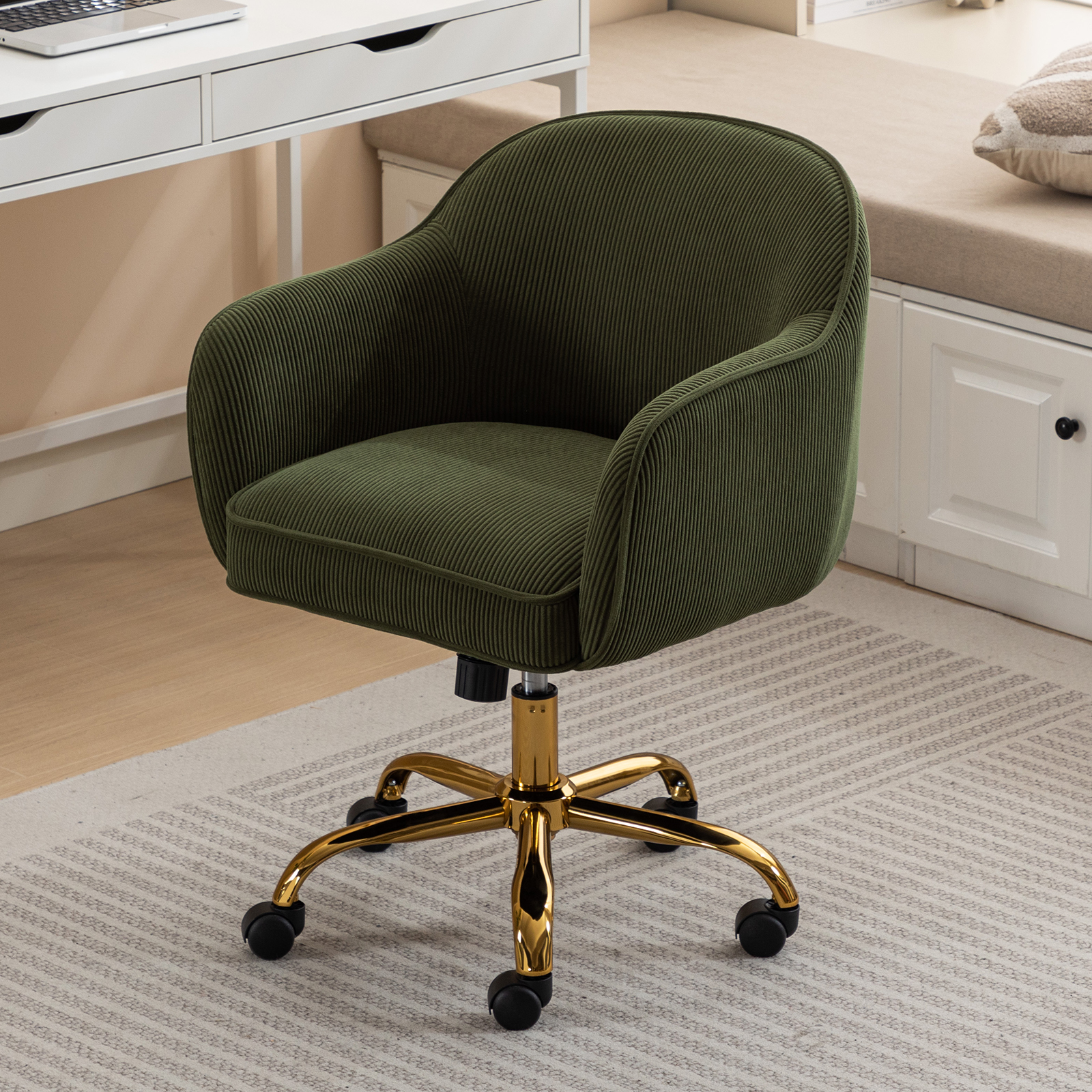 Upholstered Channel Tufted Office Chair in Emerald Green Velvet ...