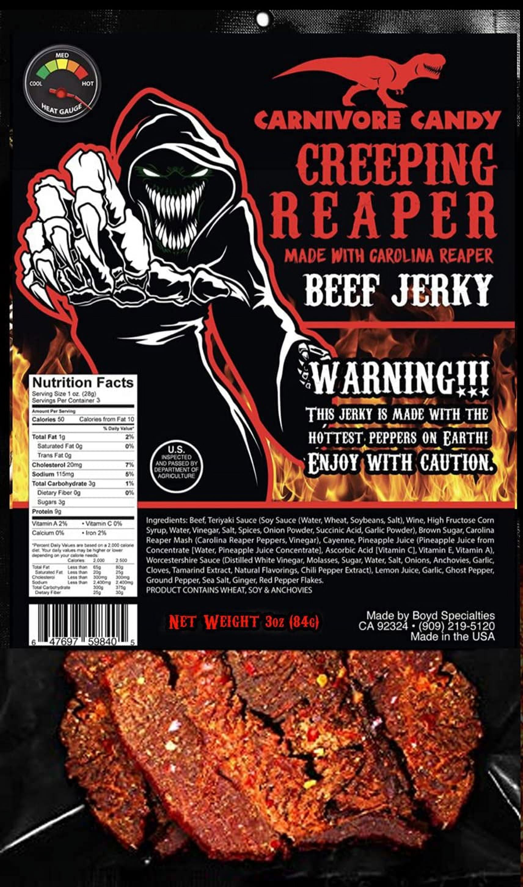 JURASSIC JERKY’S “CREEPING REAPER” OIF8 Carolina Reaper Beef Jerky (1 ...