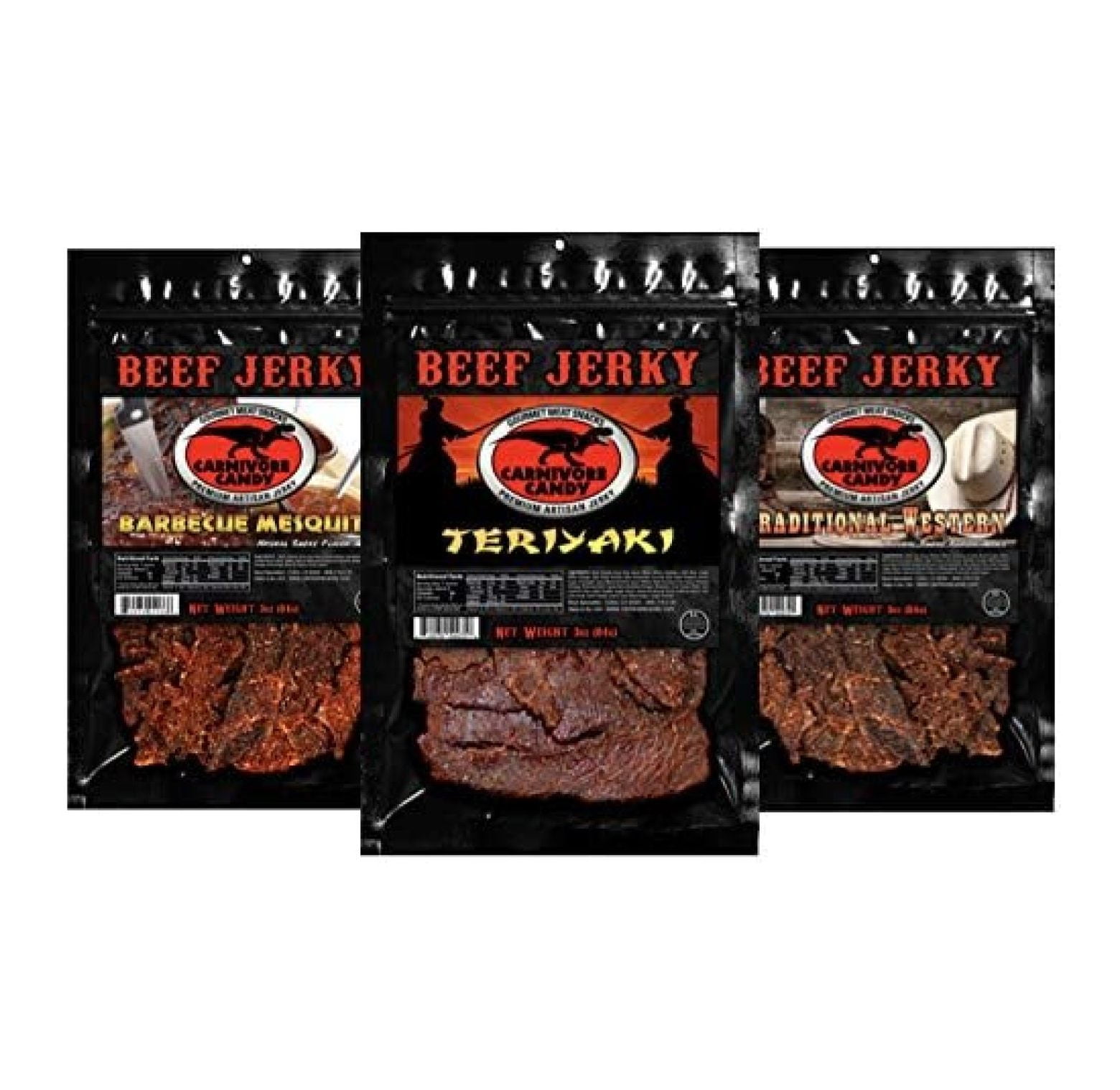 JURASSIC JERKY’S Carnivore Candy Beef Jerky, 3 Flavors Variety Pack ...