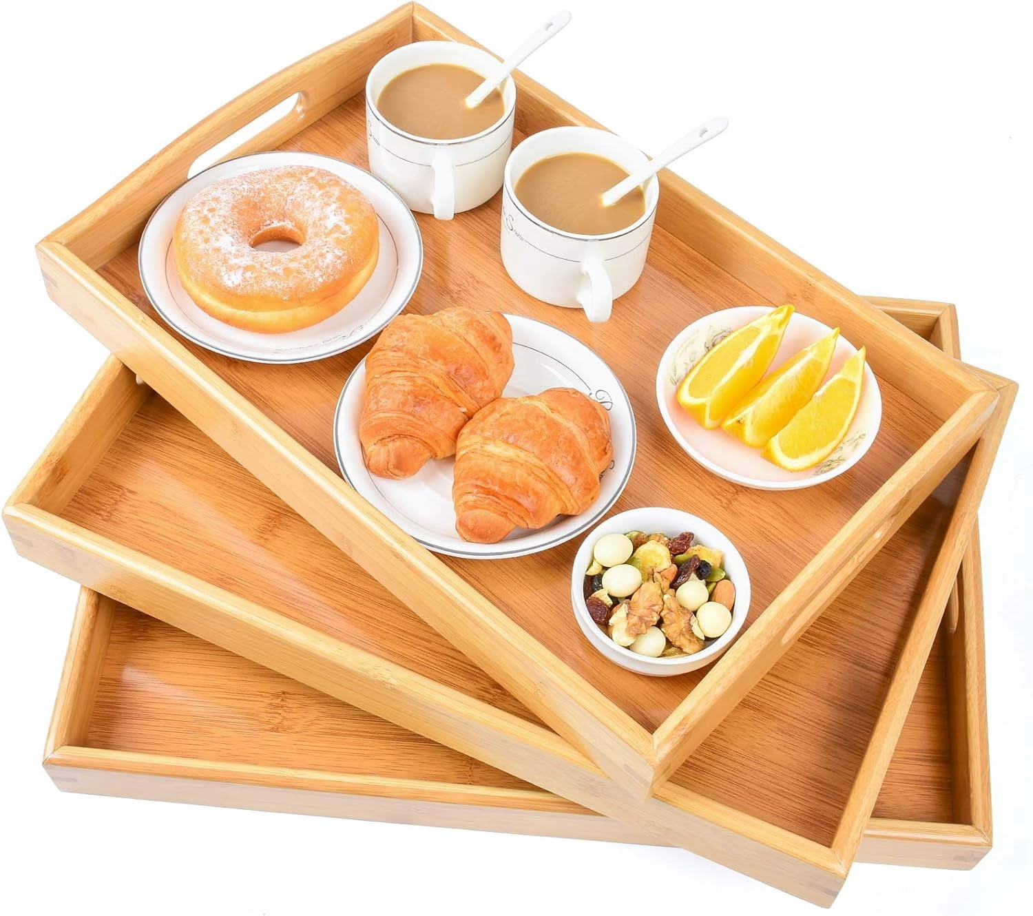 JURHSDEGD Serving trays,Bamboo Serving Trays with Handles, Rectangular ...