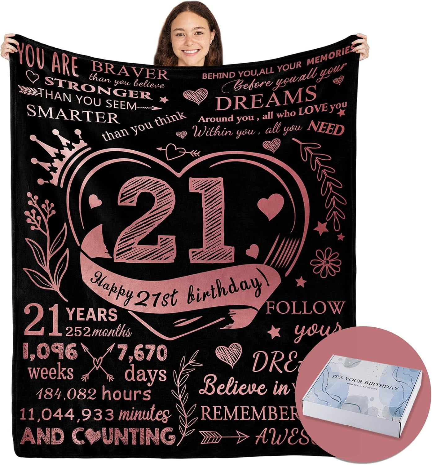 JUSHID 21st Birthday Gift Blanket with Gift Box, 21st Birthday Gifts ...