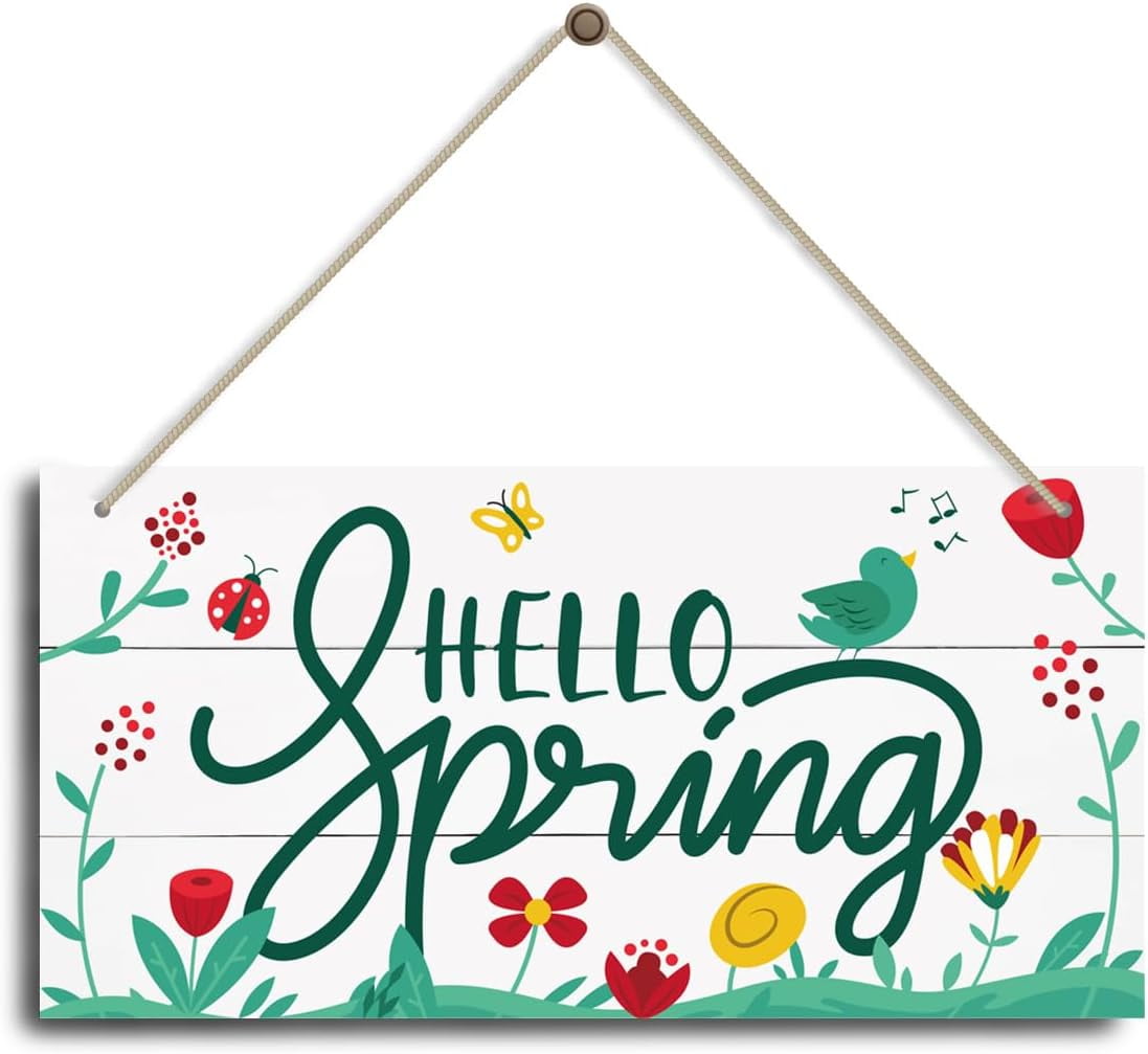 JUSIP 12x6 in Spring Flower and Butterfly Decoration Sign Deco, Hanging ...