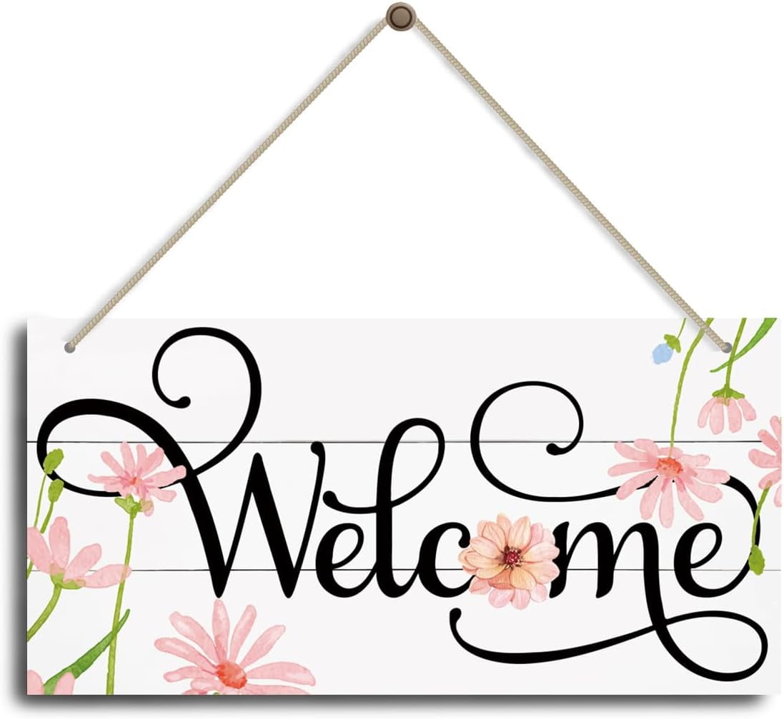 JUSIP 12x6 in Welcome Pink Daisy Decoration Sign Deco, Hanging Wood ...
