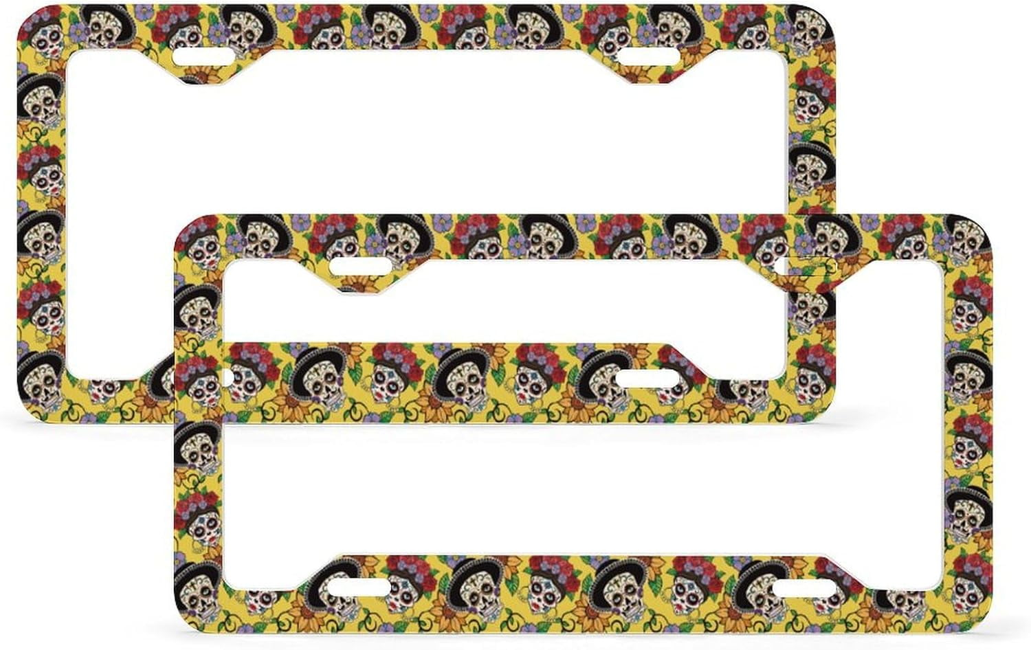 JUSIP 4 Holes Aluminum License Plate Frames, Red Skulls in Flowers and ...