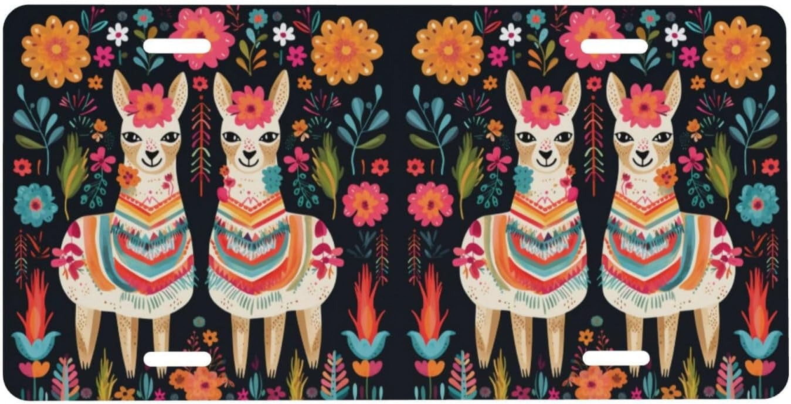 JUSIP Aluminum Alloy License Plate, Cute Alpaca Printed Decorative ...