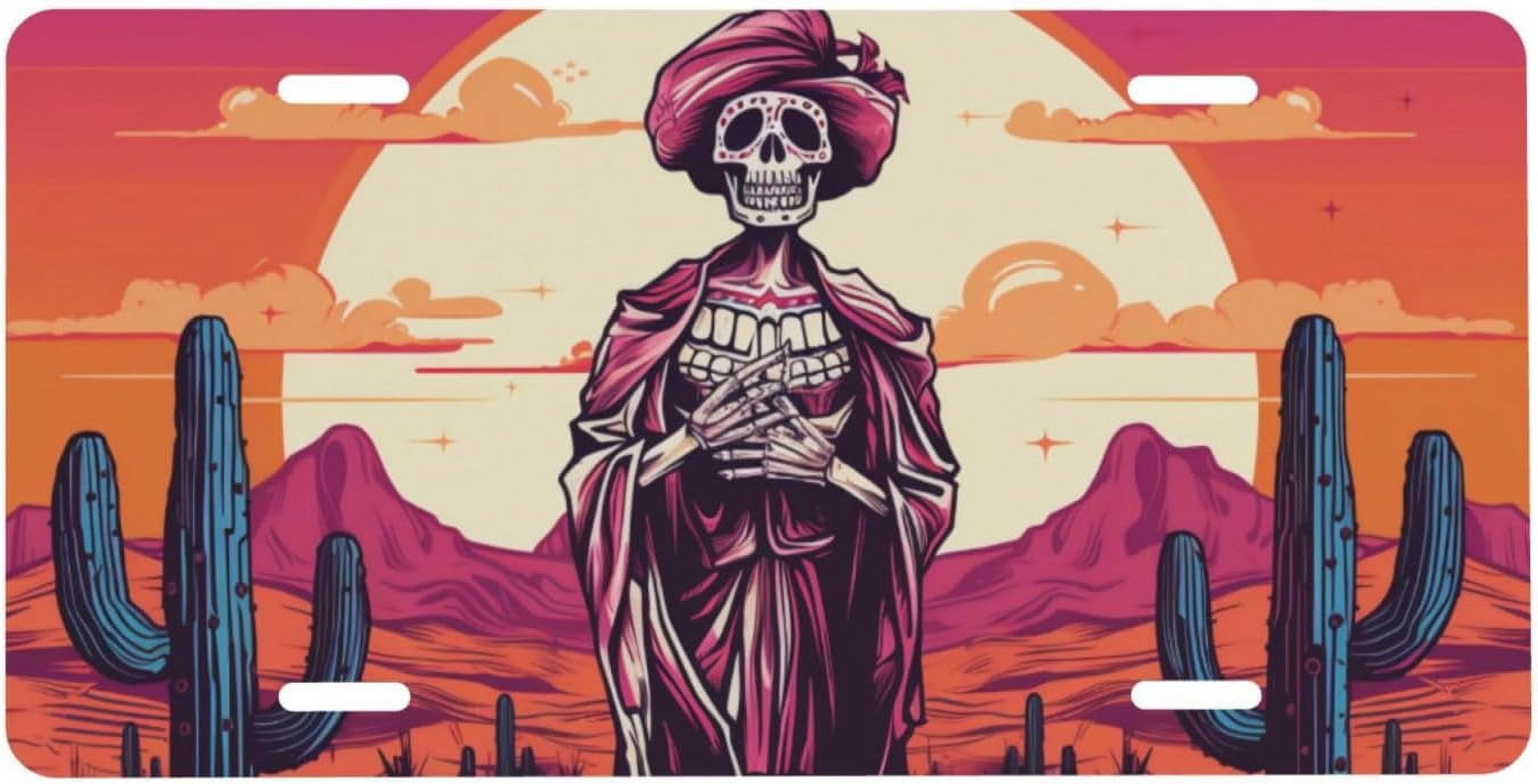 JUSIP Aluminum Alloy License Plate, Desert Skeleton Printed Decorative ...