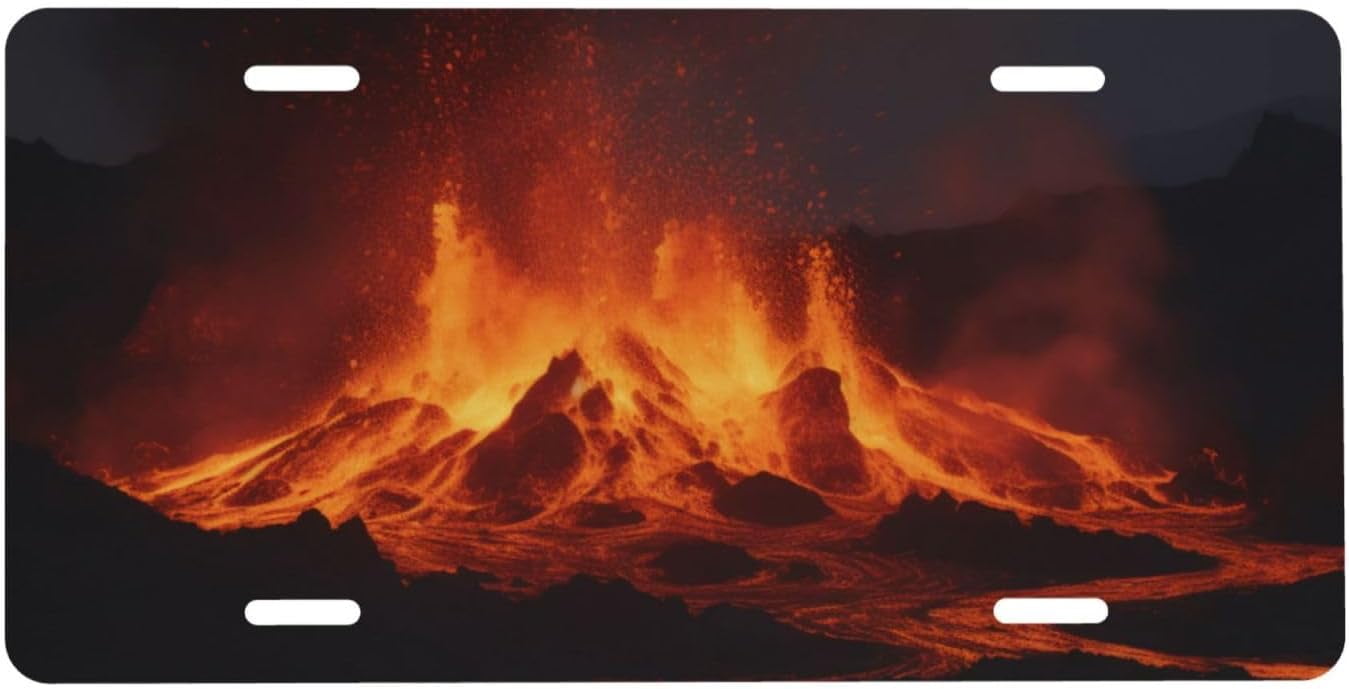 JUSIP Aluminum Alloy License Plate, Lava Ejected From A Volcano Printed ...