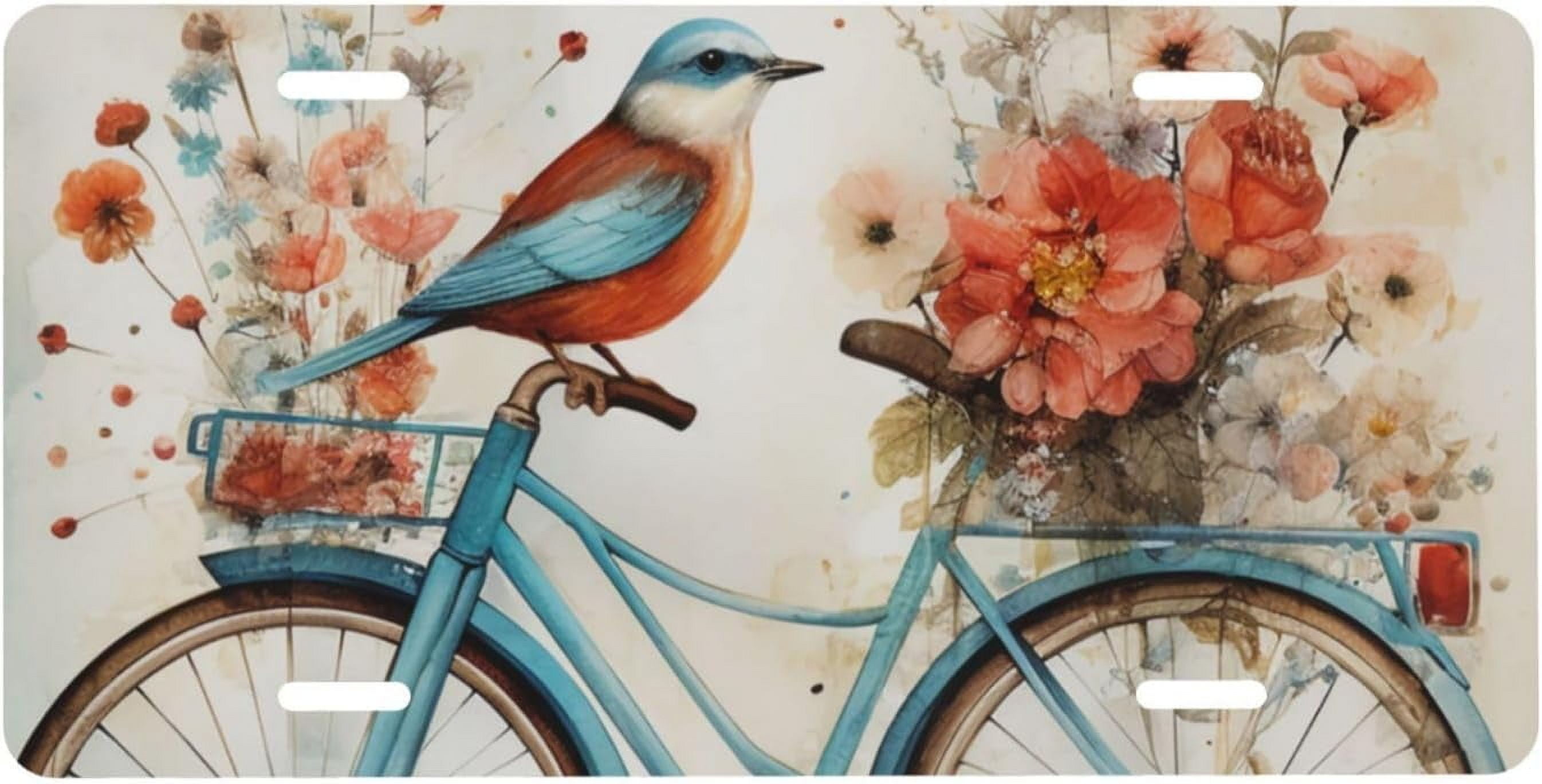 JUSIP Aluminum Alloy License Plate, Retro Bicycles And Birds Printed ...