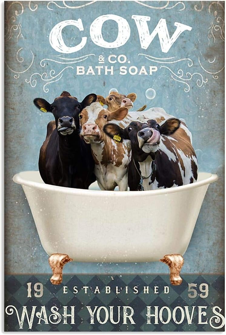 JUSIP Bathroom Cow Bath Signs Wash Your Hooves Metal Sign, Tin Sign ...
