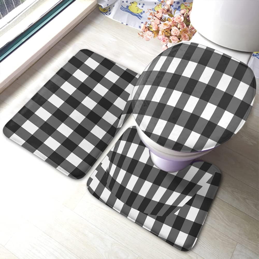 JUSIP Gingham Checkered Bathroom Antiskid Pad 3 Pieces Bathroom Rugs ...