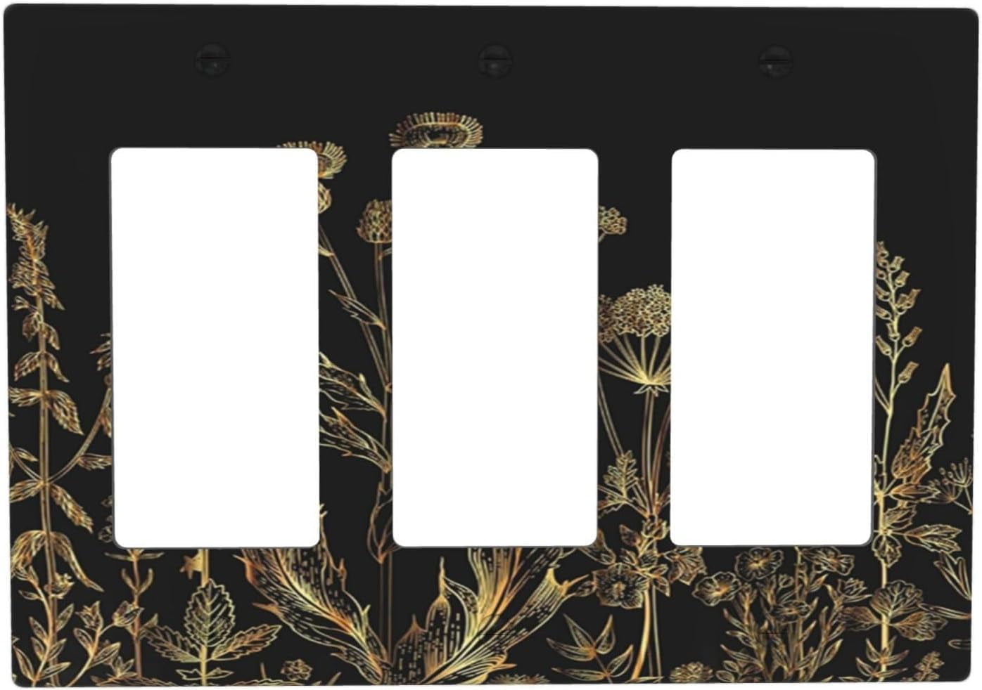 JUSIP Black Gold Floral Wildflowers Vintage Flower 3 Gang Triple Rocker ...
