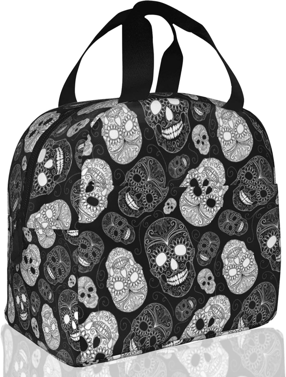 JUSIP Black and White Skull Head Print Lunch Box - Insulated Lunch Bags ...