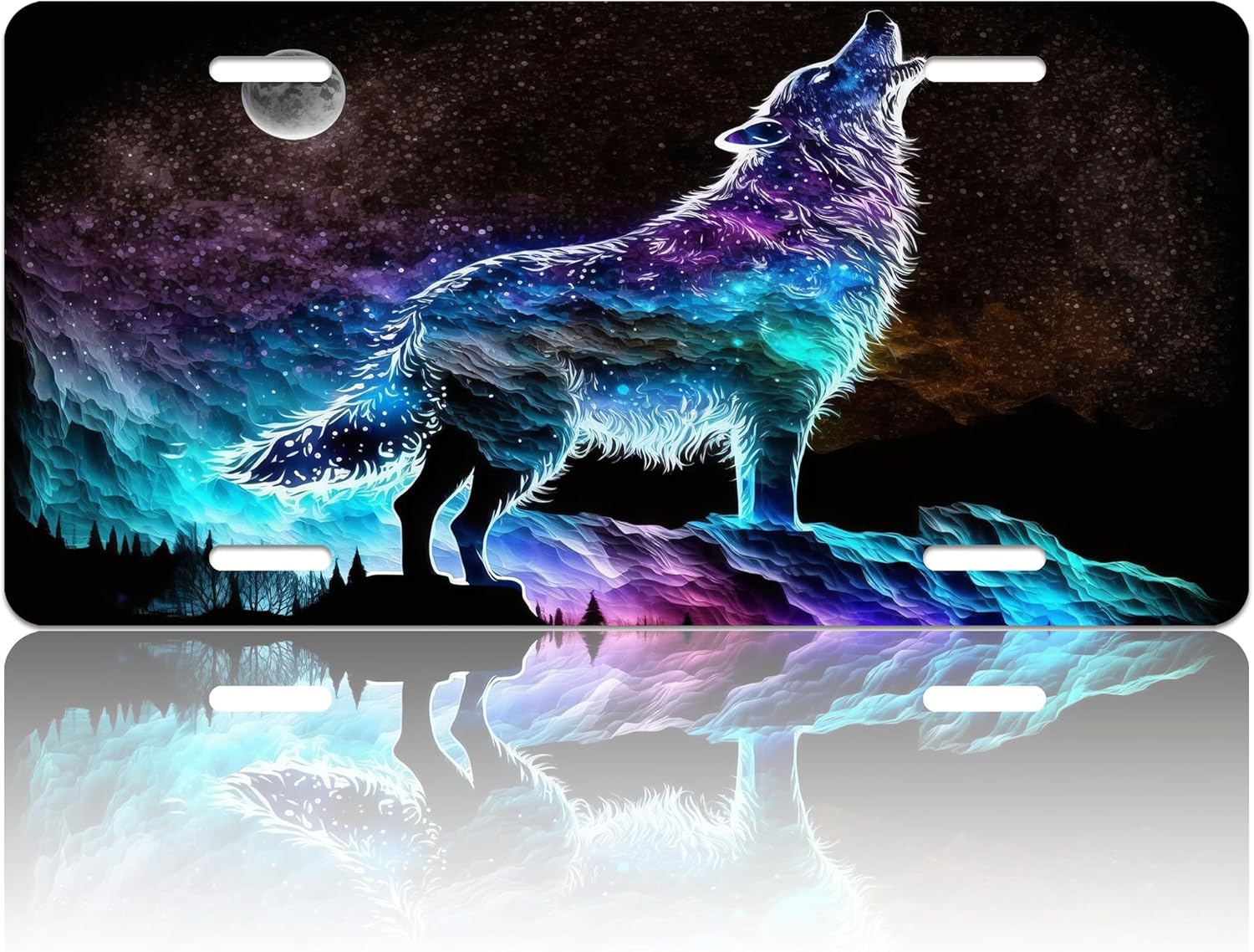 JUSIP Car Front License Plate Covers,Spiritual Wolf Howling at Full ...