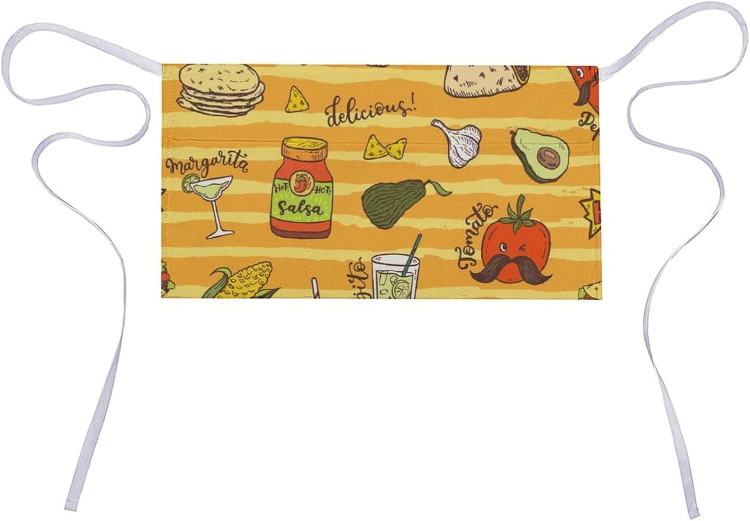JUSIP Cartoon Hand Drawn Mexican Food Pattern Waist Apron With 3 ...