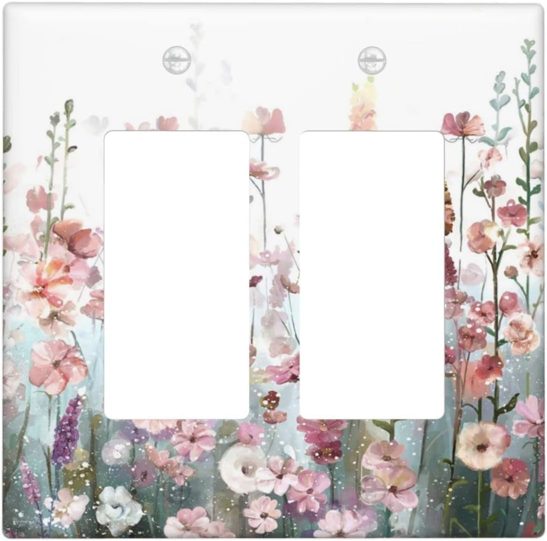 JUSIP Colorful Flowers Triple Light Switch Cover Plate 2 Gang Double ...