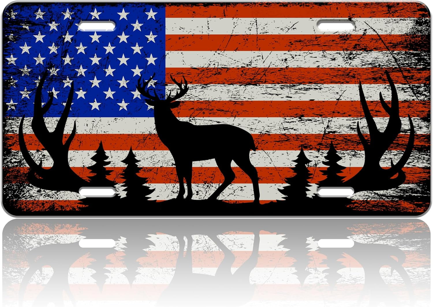 JUSIP Cross License Plate Vintage American Flag Deer License Plate ...