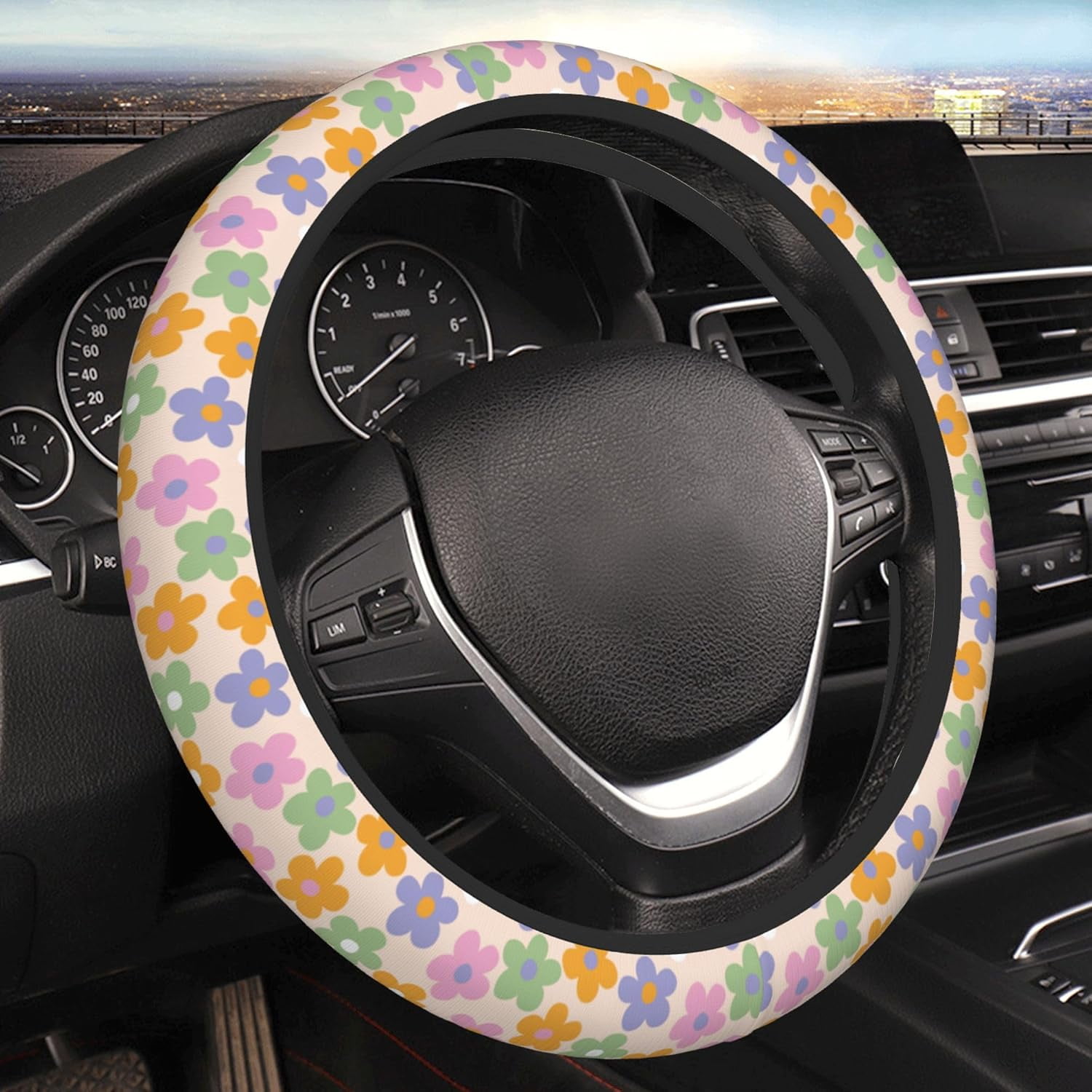 JUSIP Cute Flowers Floral Steering Wheel Cover Cute Universal 15 Inch ...