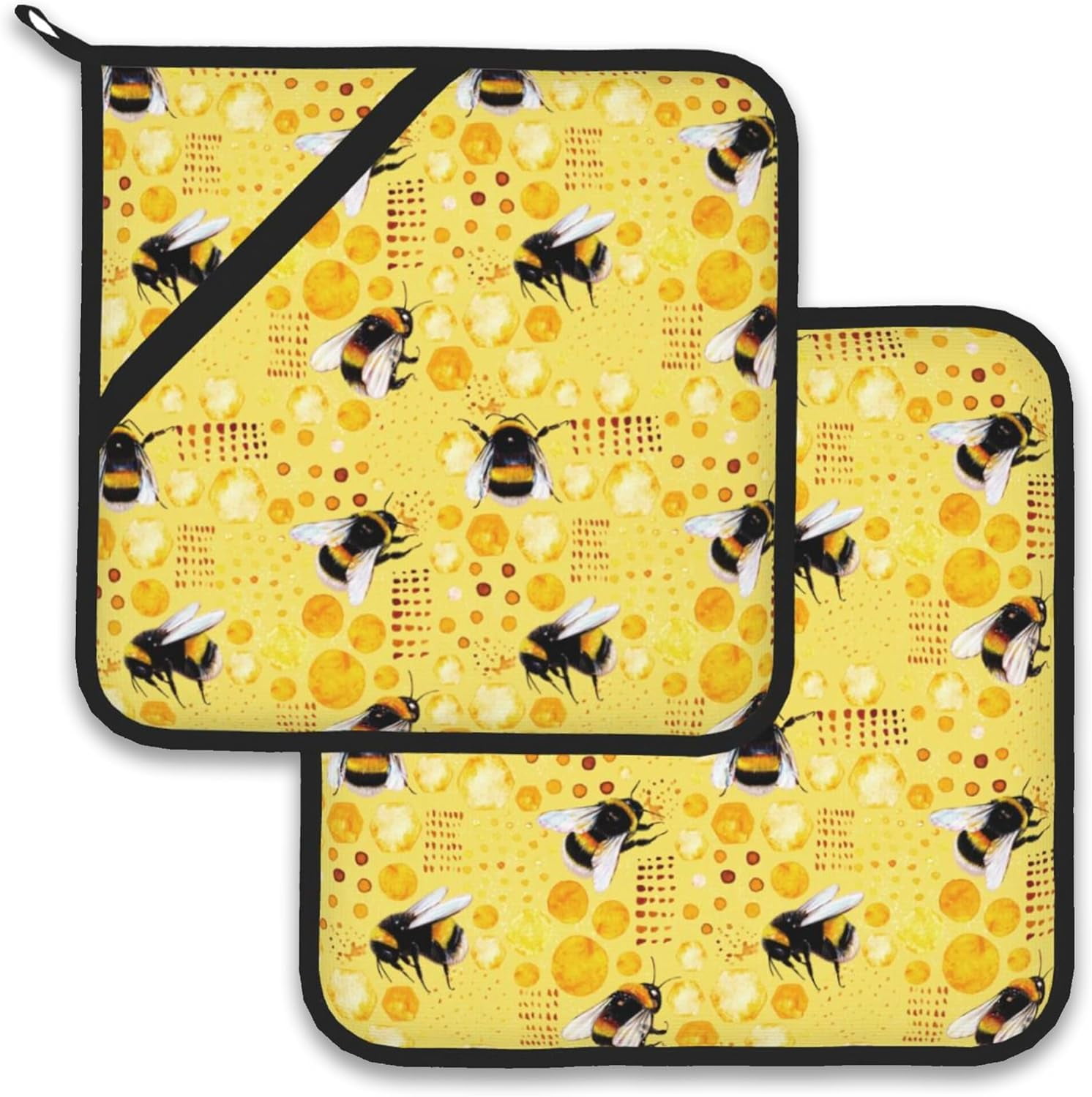 JUSIP Cute Honey Bee Hive Pot Holder Set of 2,Heat Resistant Potholders ...