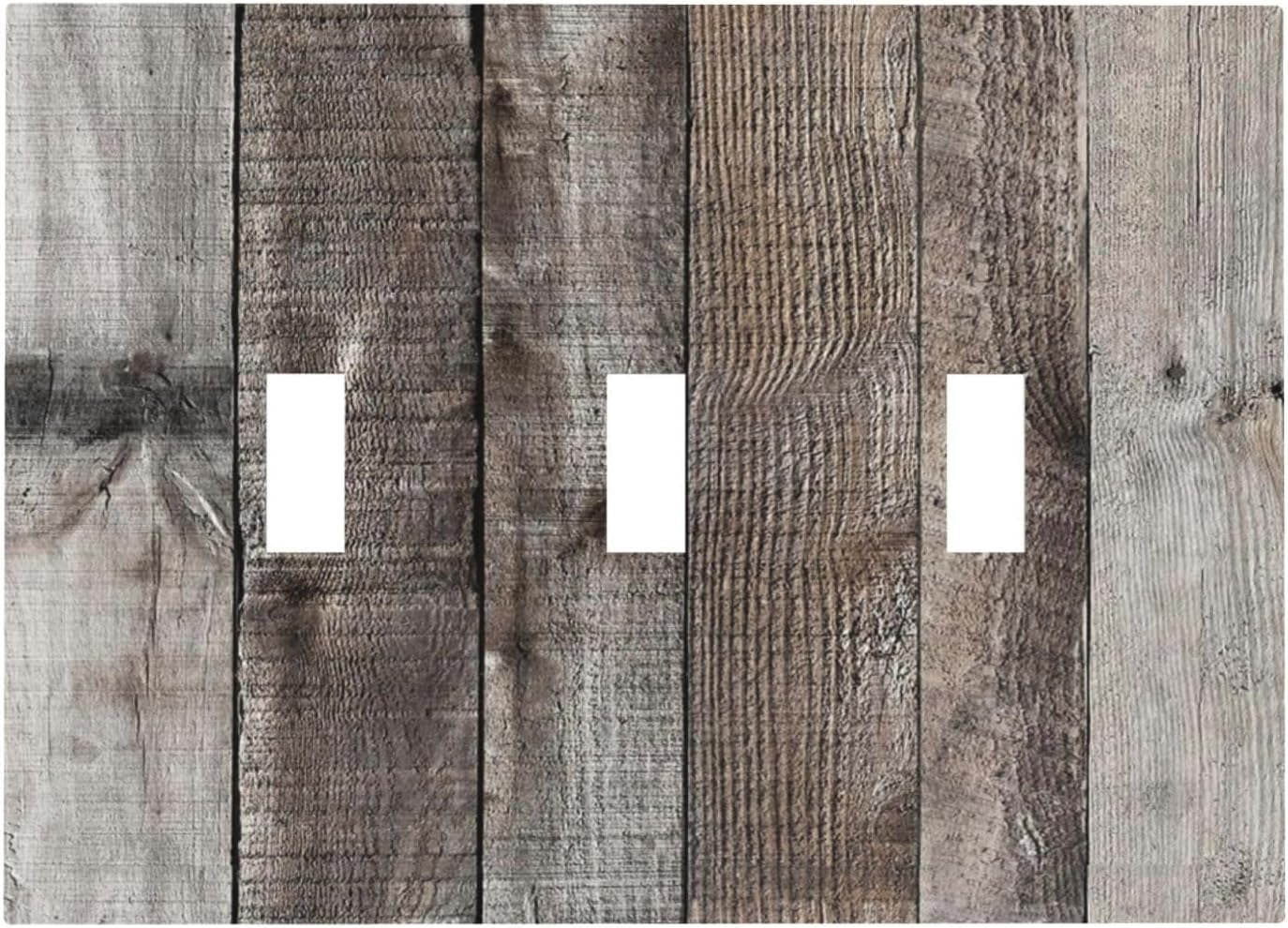 JUSIP Dark Brown Farm Rusitc Wood Wooden Print Decorative 3 Gang Toggle ...