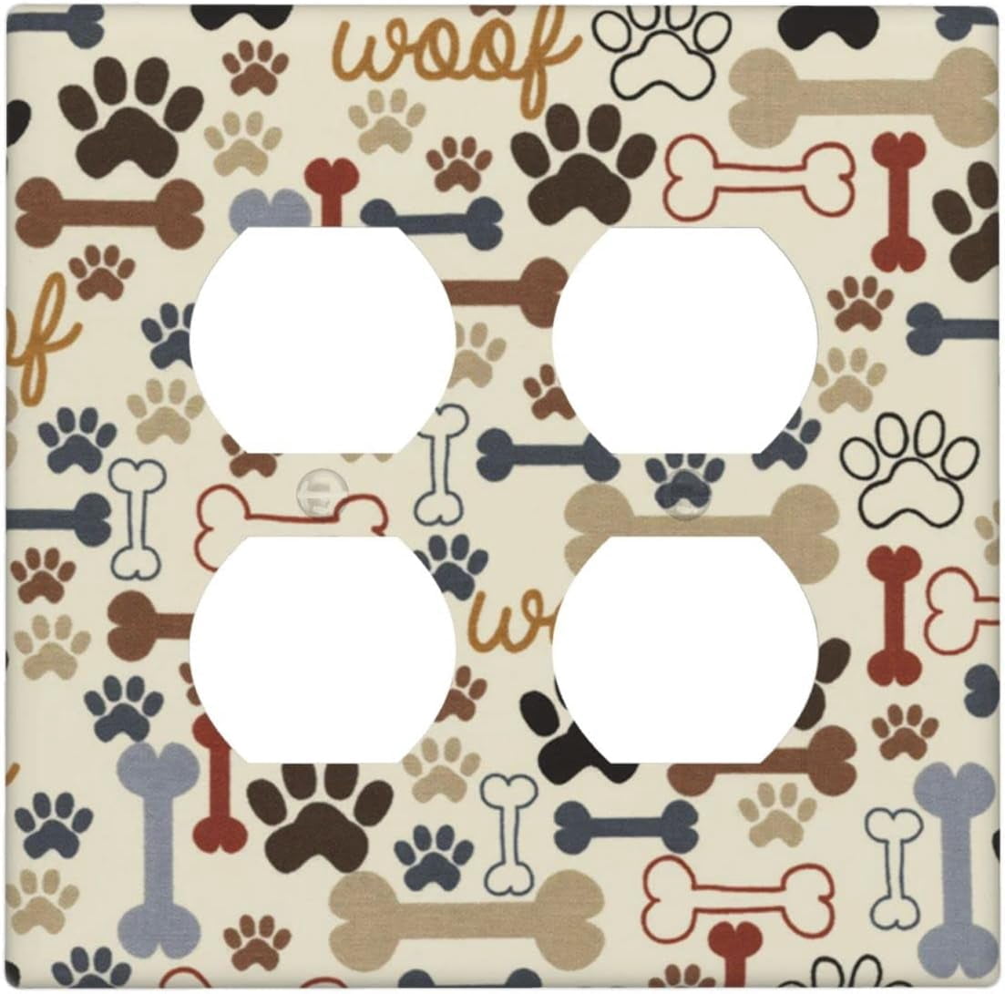 JUSIP Dog Paw Prints Bones Print Double Duplex Outlet Wall Plate Cover ...