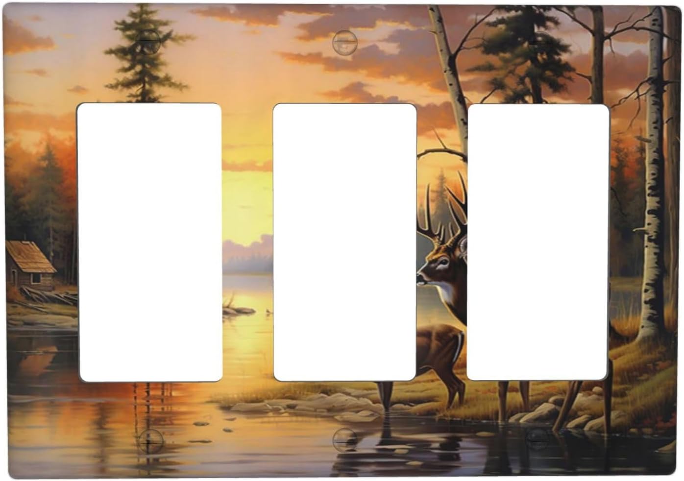 JUSIP Elk Deer In Stream River At Forest Sunset 3 Gang Triple Rocker ...