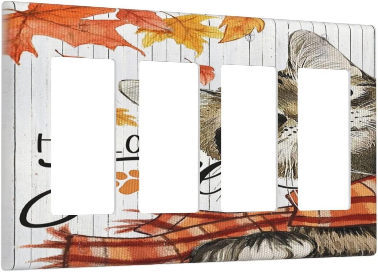 JUSIP Fall Cat Wall Plate 4 GFCI 4-Gang Rocker Wall Plate Light Switch ...