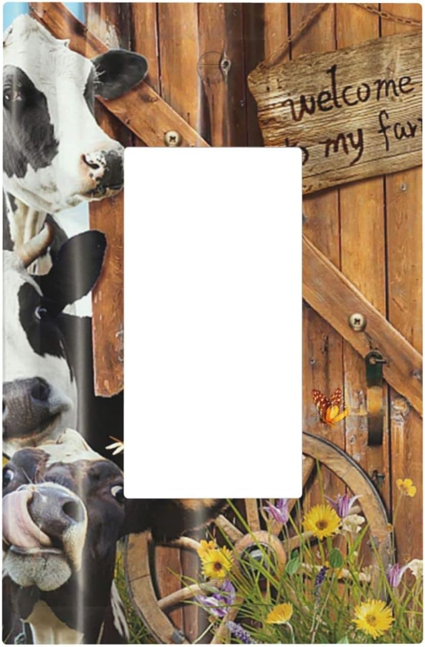 JUSIP Farm Cow Farmhouse Country Barn Door Single Rocker Light Switch ...