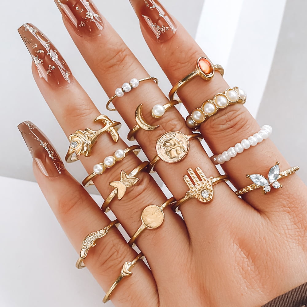 JUSIP Gold Knuckle Rings Set for Women, Cute Stackable Finger Midi ...