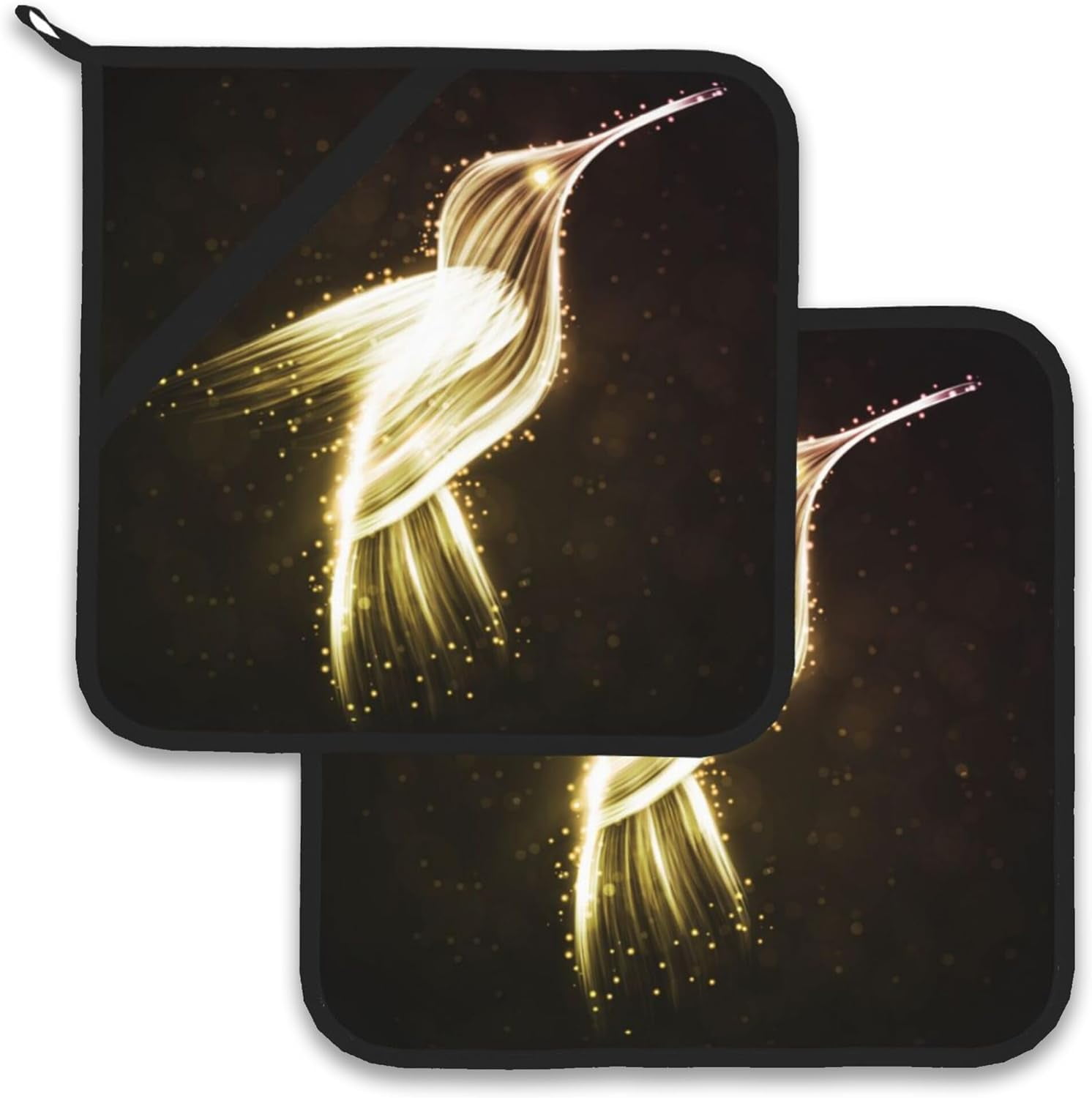 JUSIP Hummingbird Glitter Gold Pot Holder Set of 2,Heat Resistant ...