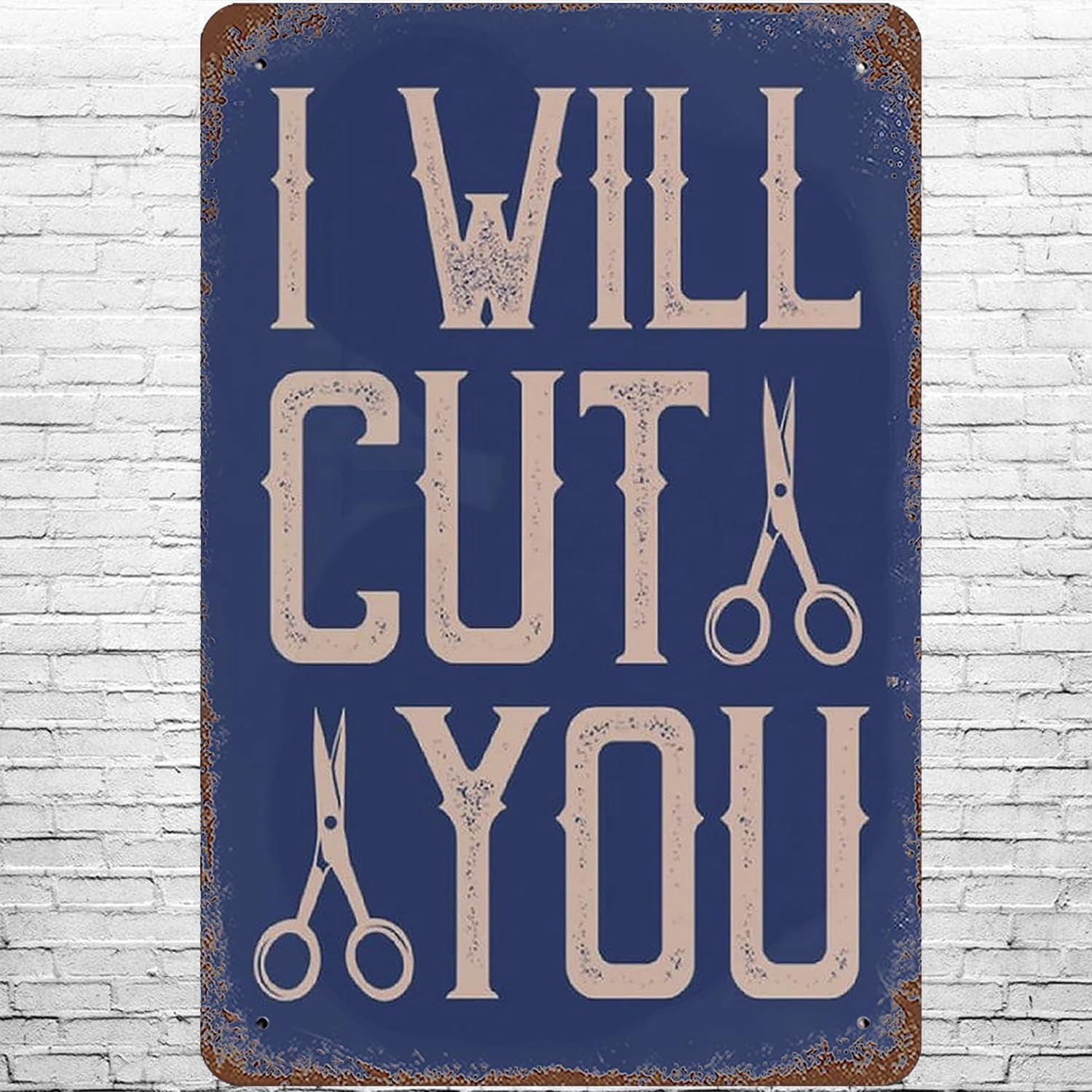 JUSIP I Will Cut You, Haircutting Scissors Tin Signs Unique Metal Bar ...