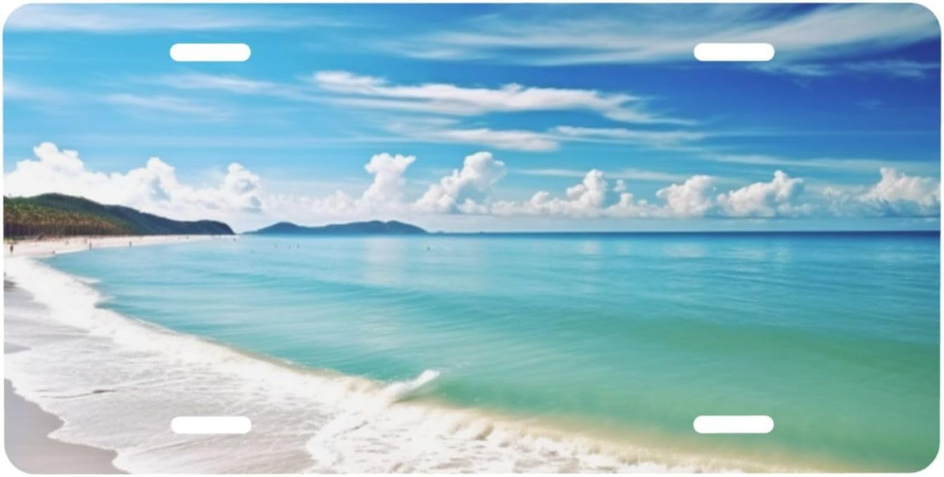 JUSIP License Plate for Front Car Ocean Sea Beach Print Personalized ...