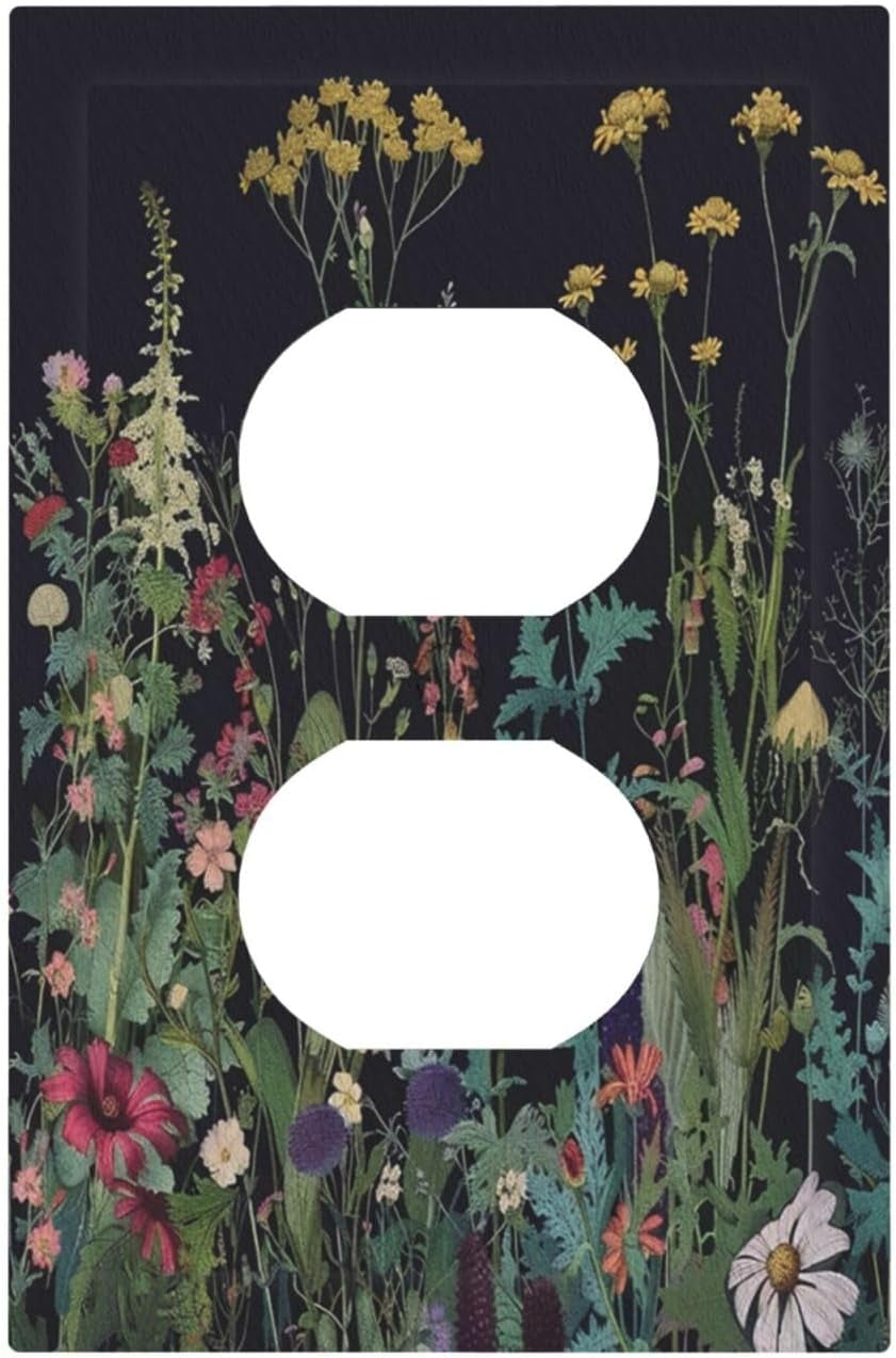 JUSIP Light Switch Cover Boho WildFlowers Herbs Floral 1 Gang Duplex ...