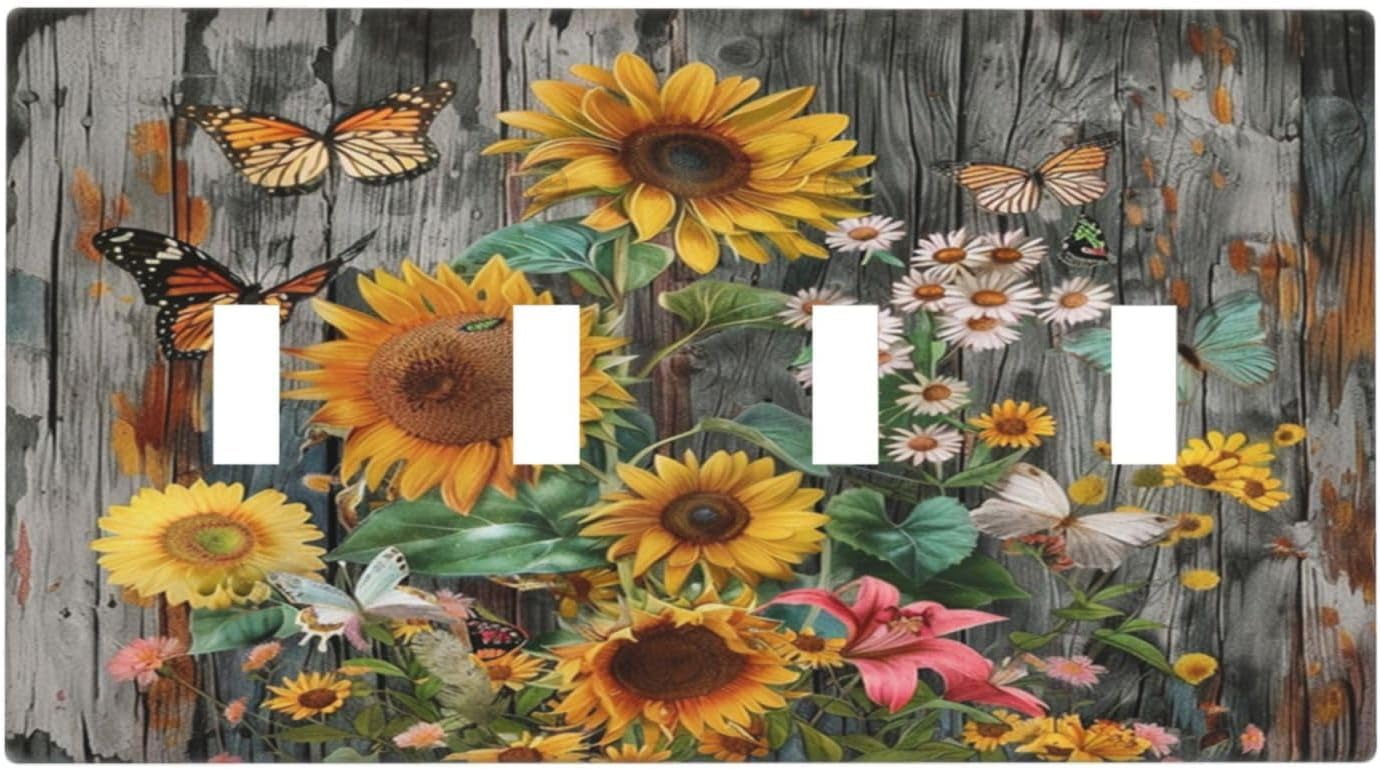 JUSIP Light Switch Cover Plate Spring Rustic Sunflower Daisy Butterfly ...