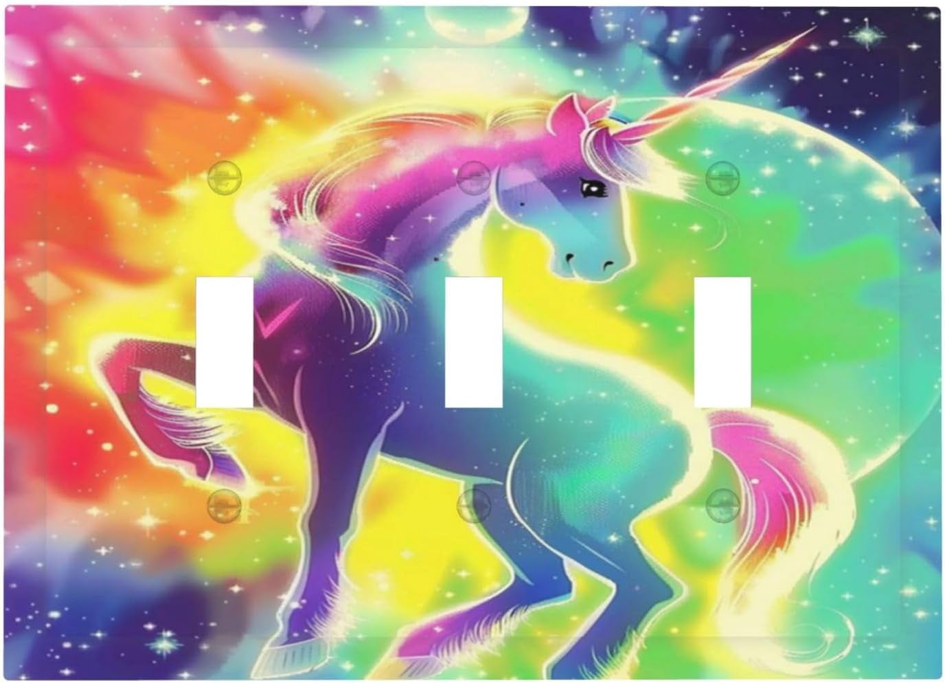 JUSIP Light Switch Cover Rainbow Unicorn 3 Gang Triple Toggle Wall ...